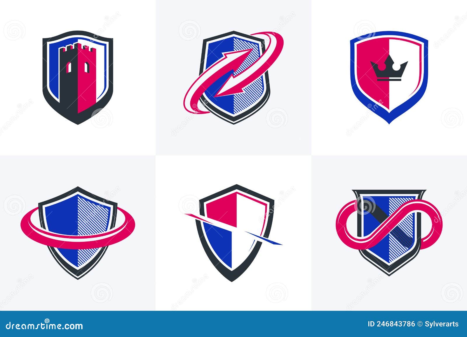 Classic Shields Shapes Set with Different Additional Elements Vector ...