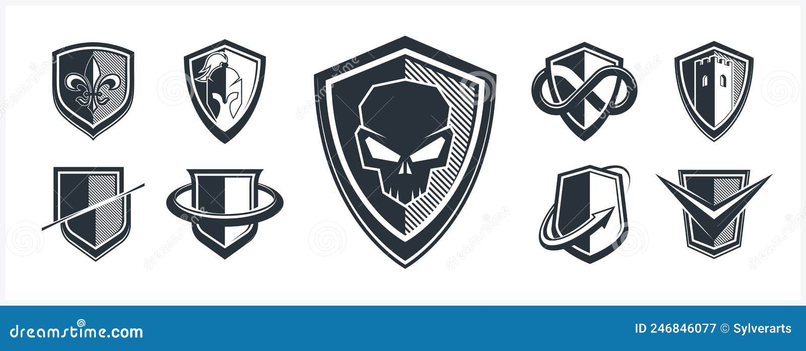 Classic Shields Shapes Set with Different Additional Elements Vector ...