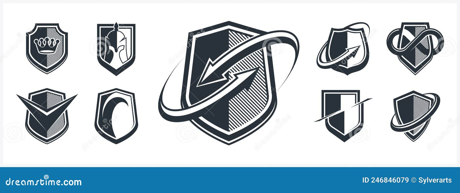 Classic Shields Shapes Set with Different Additional Elements Vector ...