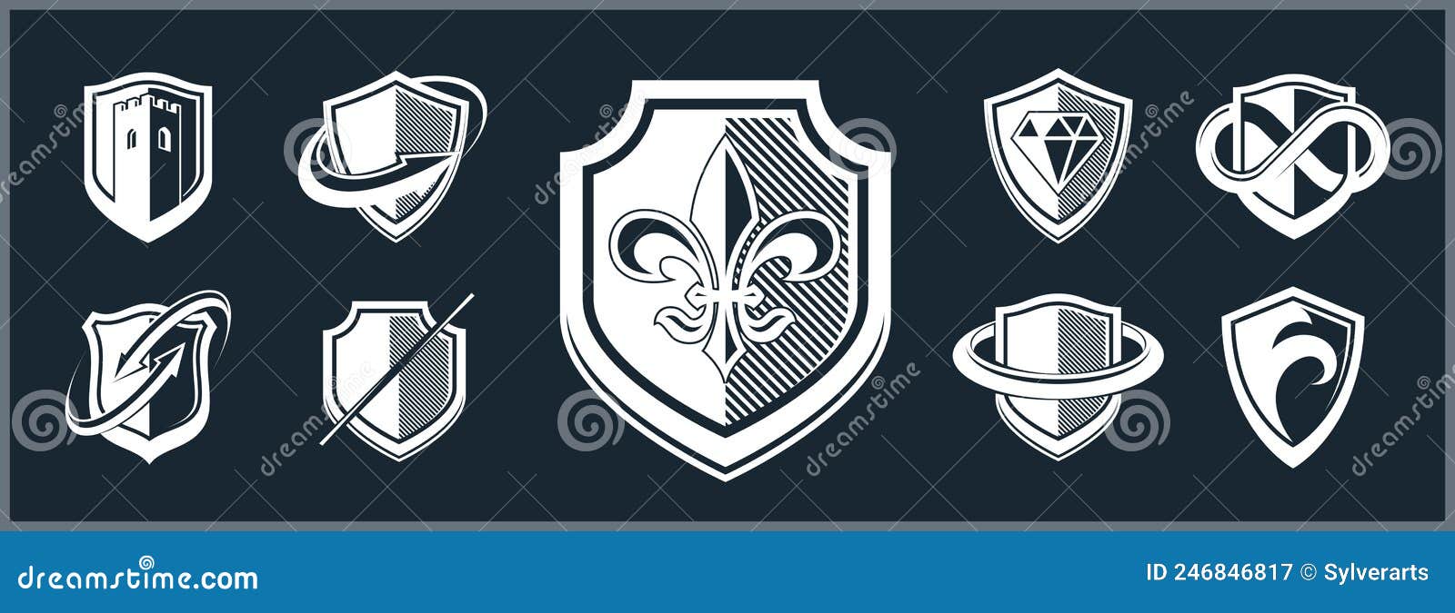 Classic Shields Shapes Set with Different Additional Elements Vector ...
