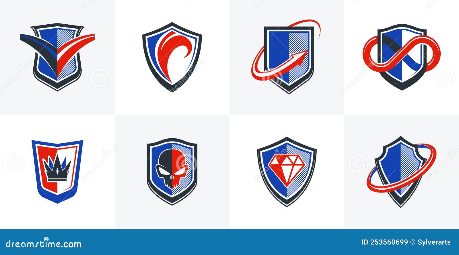 Classic Shields Shapes Set with Different Additional Elements Vector ...