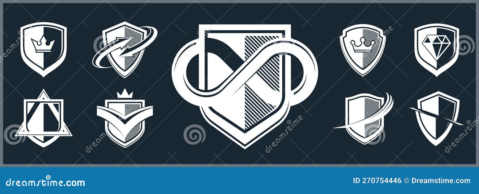 Classic Shields Shapes Set With Different Additional Elements Vector ...