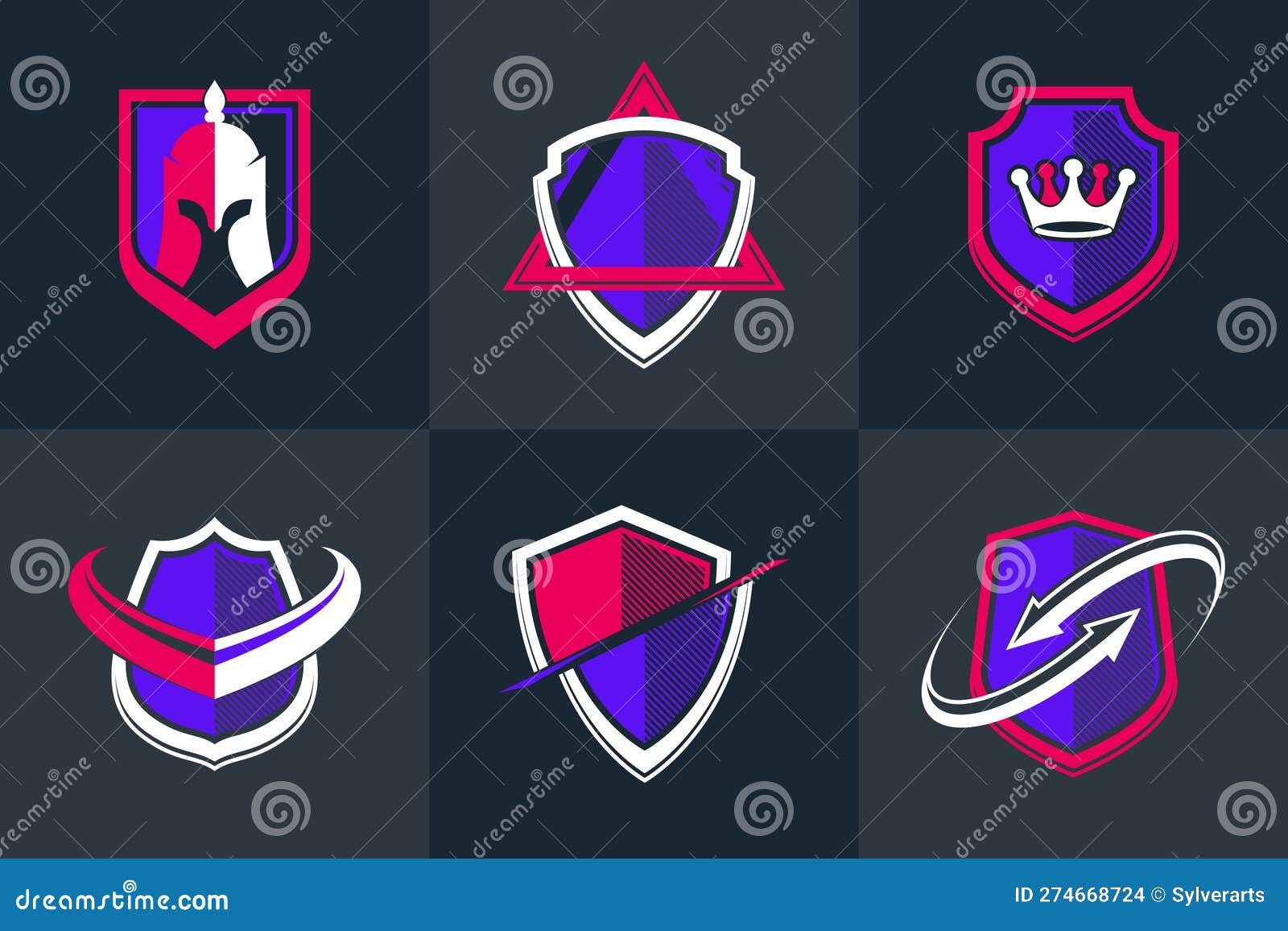 Classic Shields Shapes Set With Different Additional Elements Vector ...