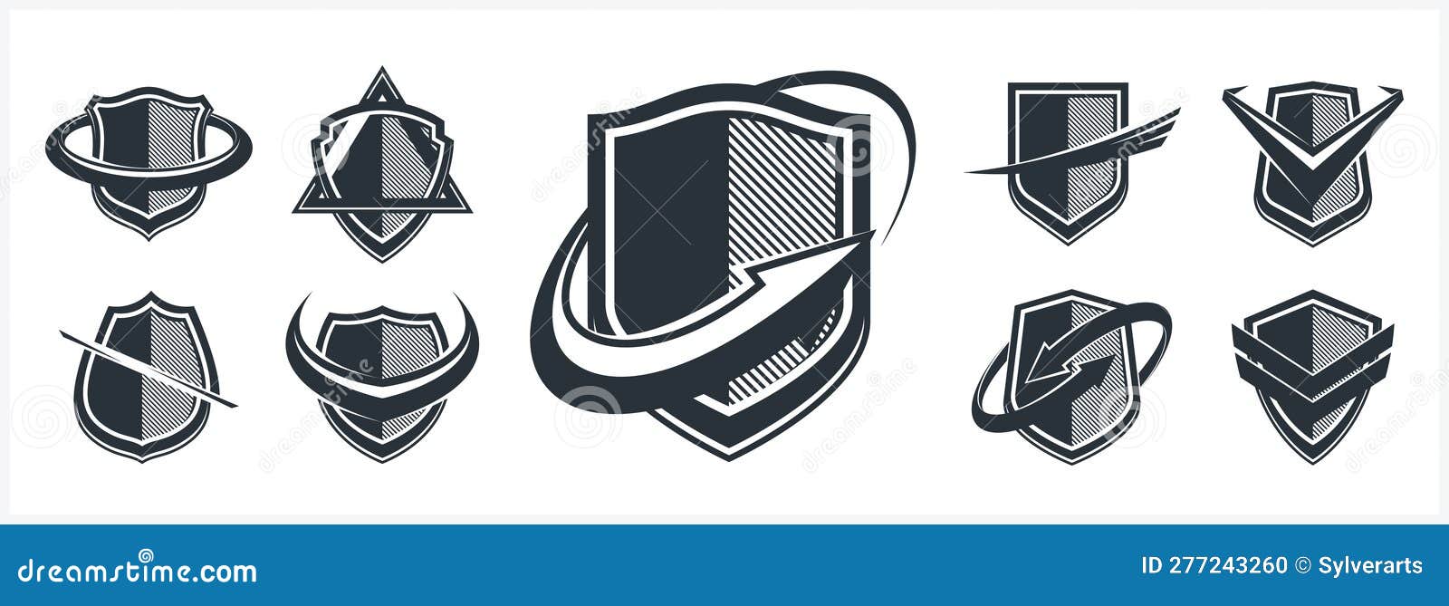 Classic Shields Shapes Set With Different Additional Elements Vector ...