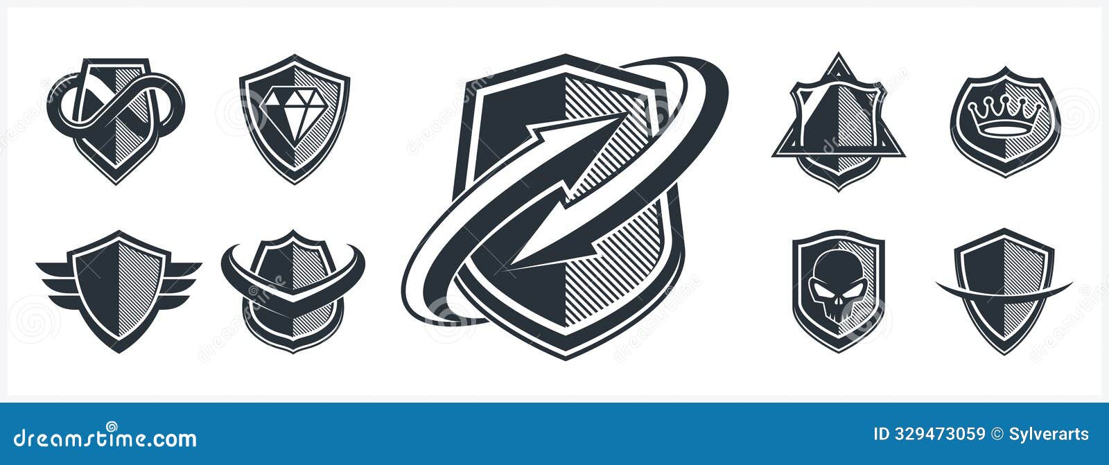 Classic Shields Shapes Set With Different Additional Elements Vector ...