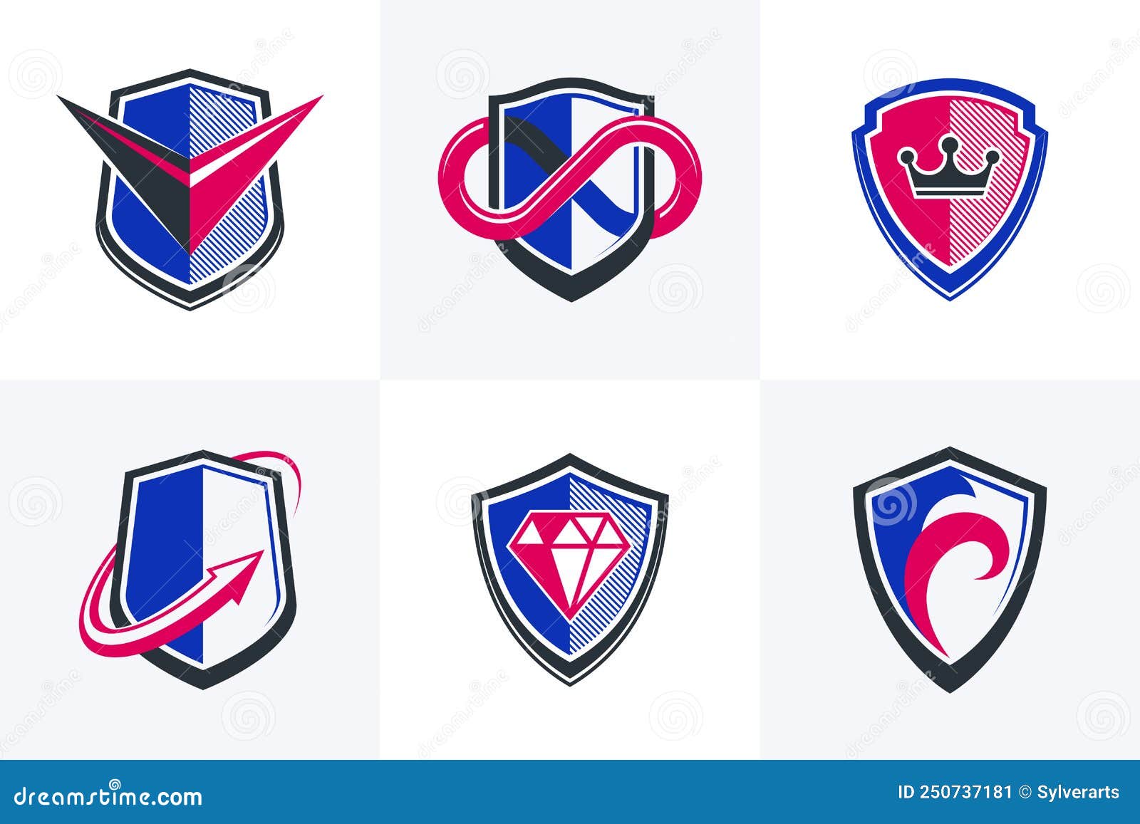 Classic Shields Shapes Set with Different Additional Elements Vector ...