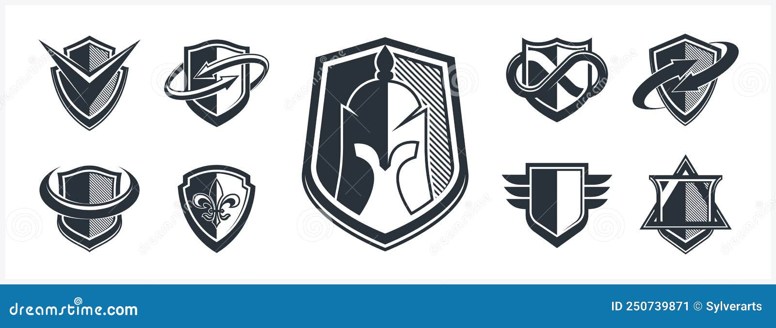 Classic Shields Shapes Set with Different Additional Elements Vector ...