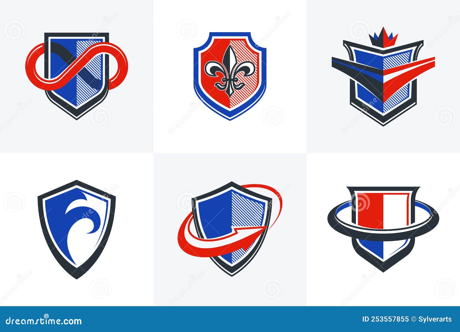 Classic Shields Shapes Set with Different Additional Elements Vector ...