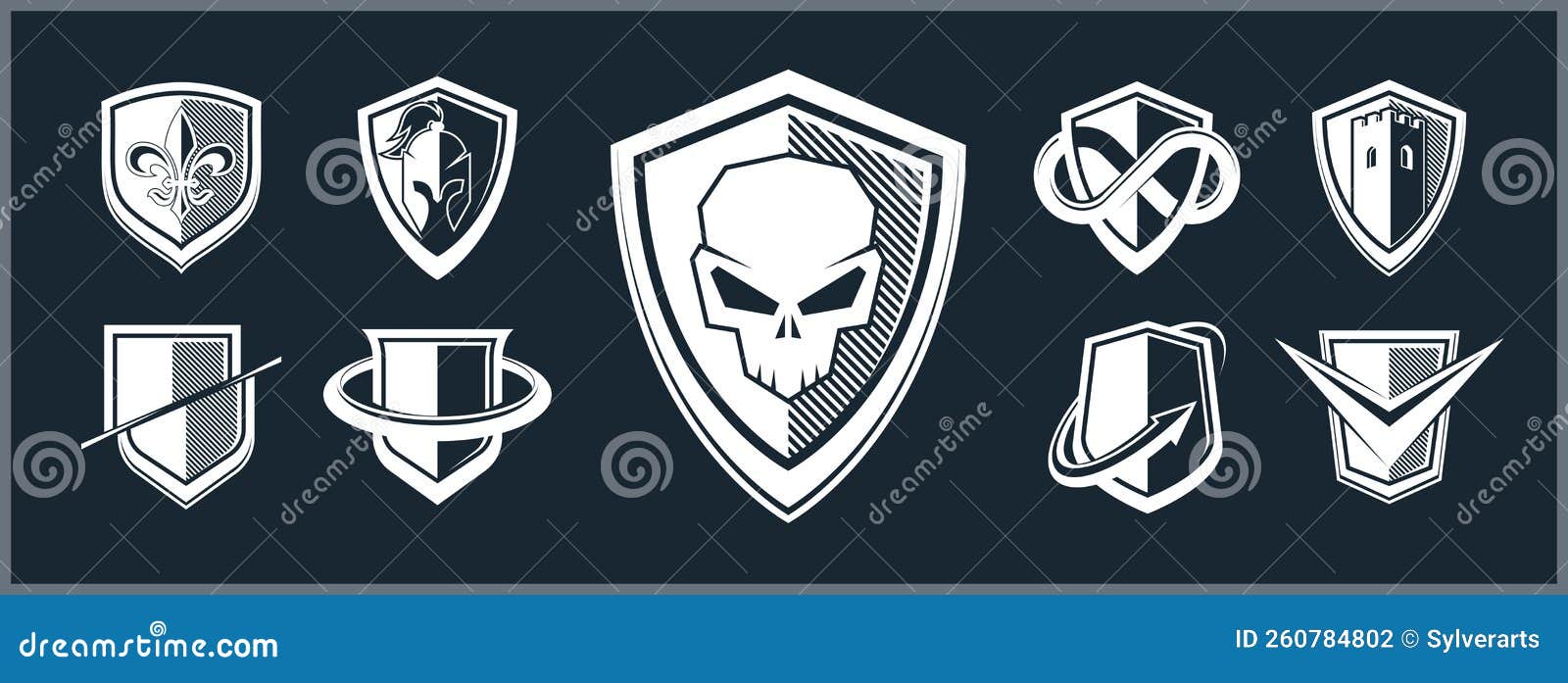 Classic Shields Shapes Set with Different Additional Elements Vector ...