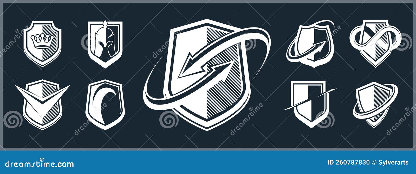 Classic Shields Shapes Set with Different Additional Elements Vector ...