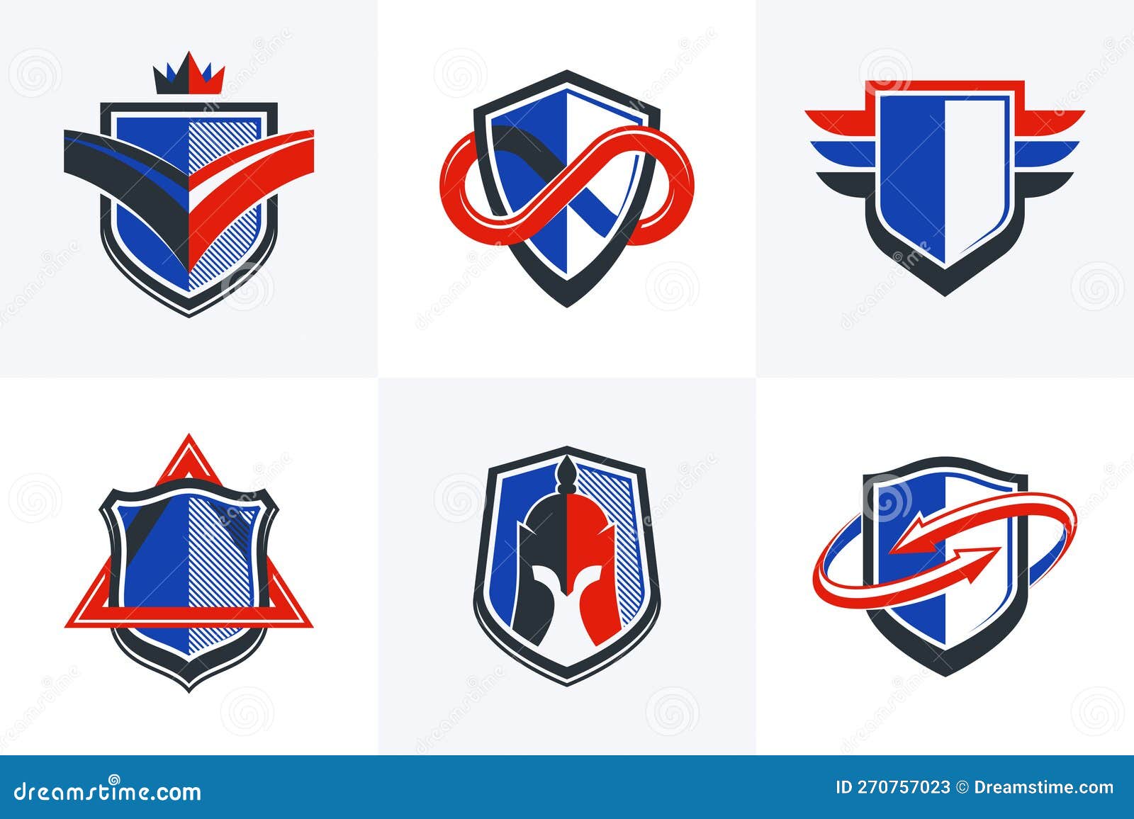 Classic Shields Shapes Set With Different Additional Elements Vector