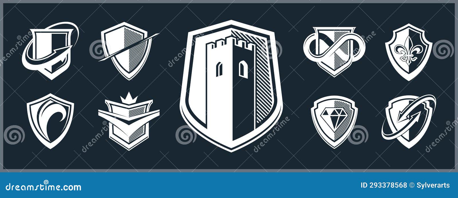 Classic Shields Shapes Set with Different Additional Elements Vector ...