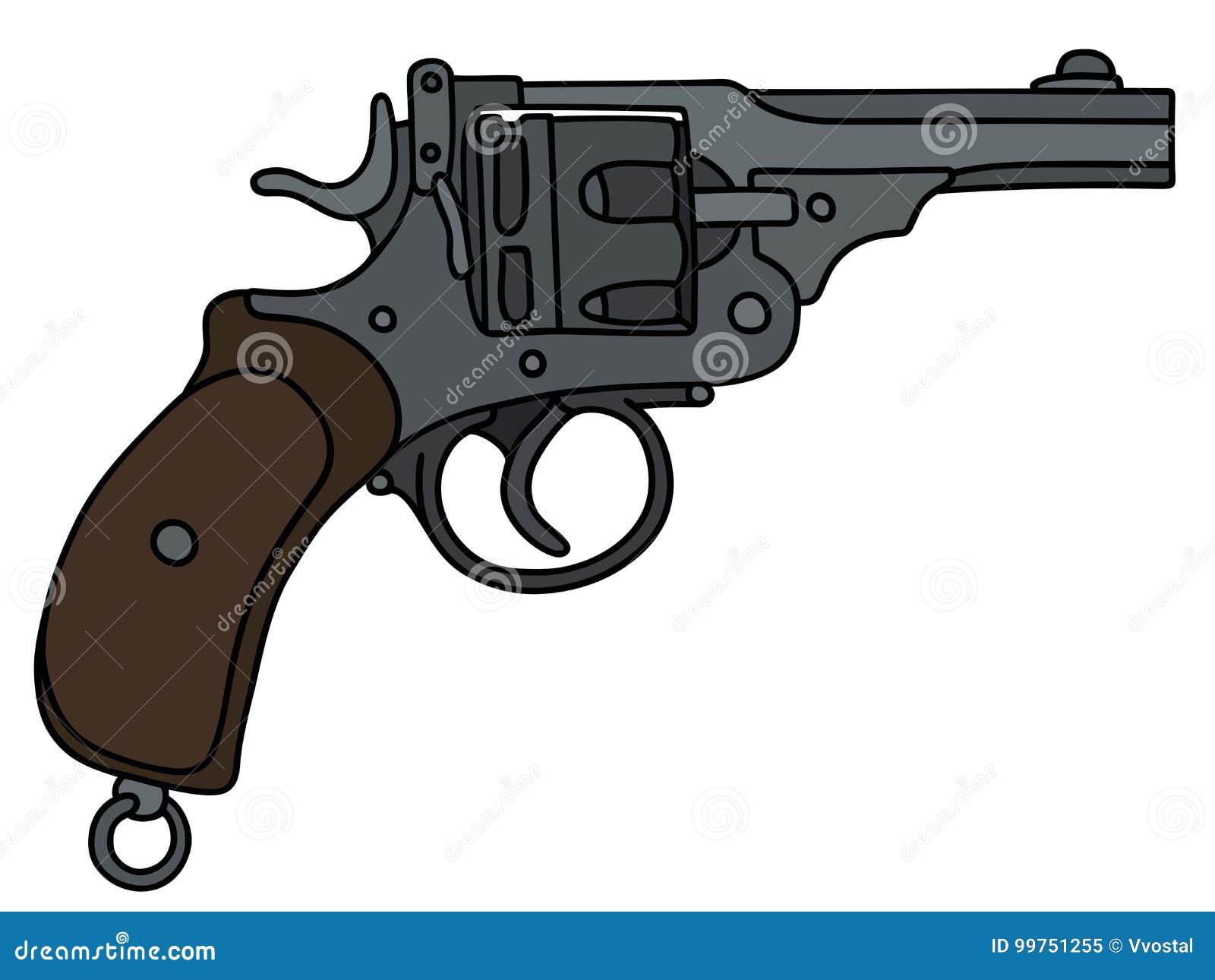 Revolver With Short Barrel And Bullets. Vector Engraving Vintage ...