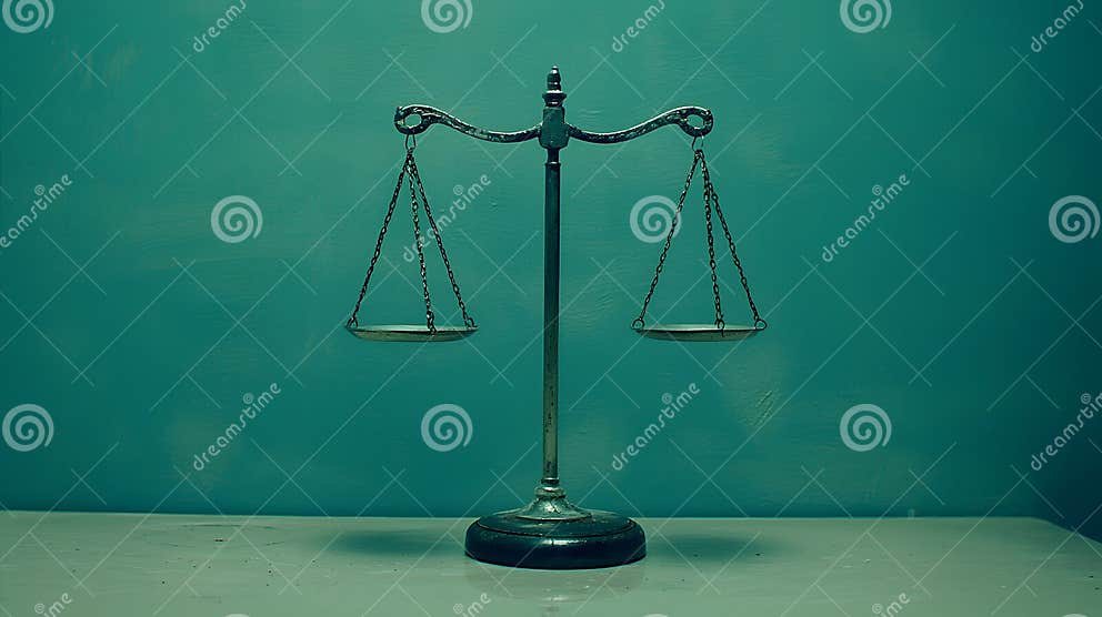 Classic Silver Balance Scale on a Turquoise Background Stock Image ...