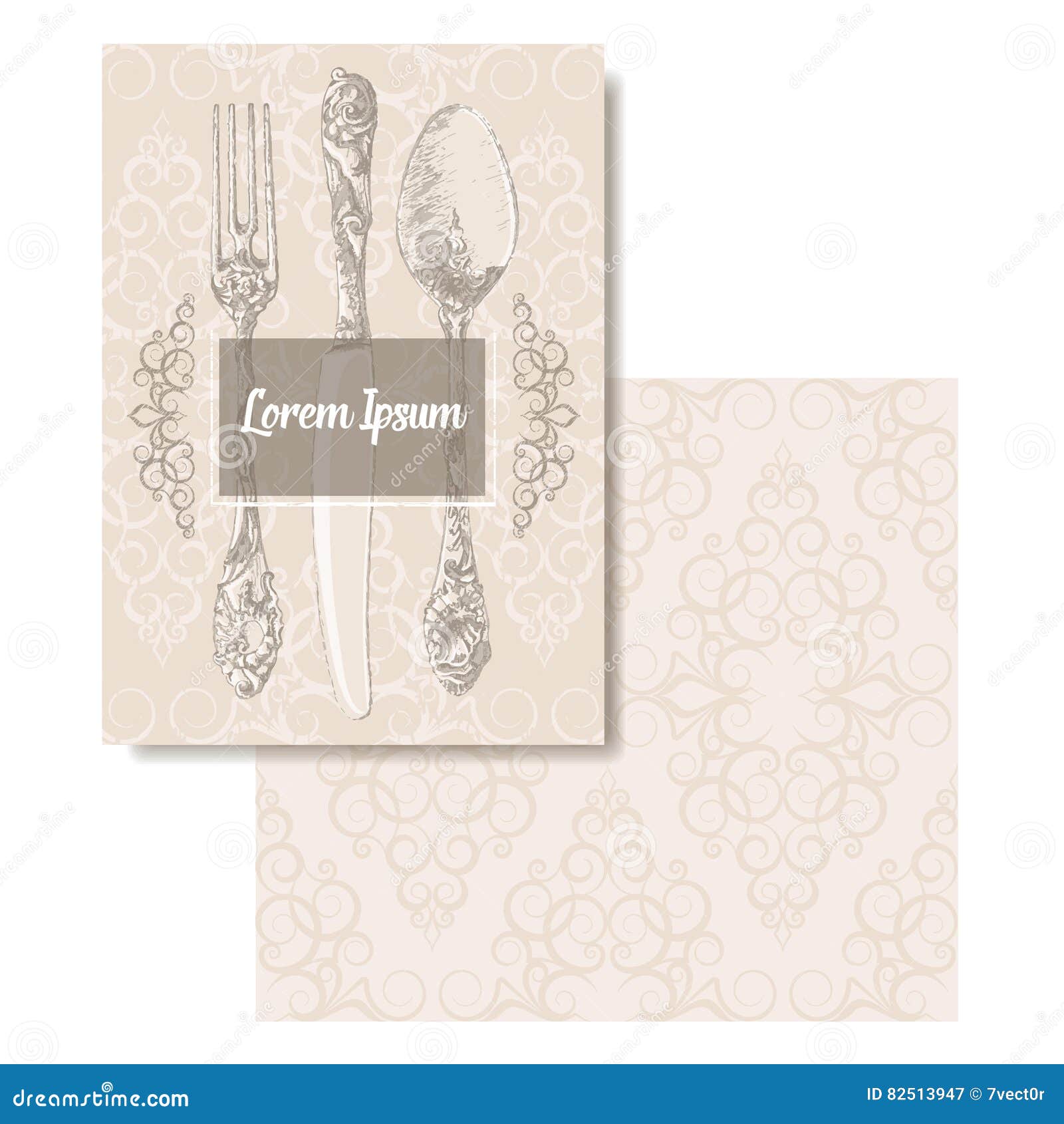 Classic Silverware Set. Hand Drawn Decorative Fork, Knife and Spoon ...