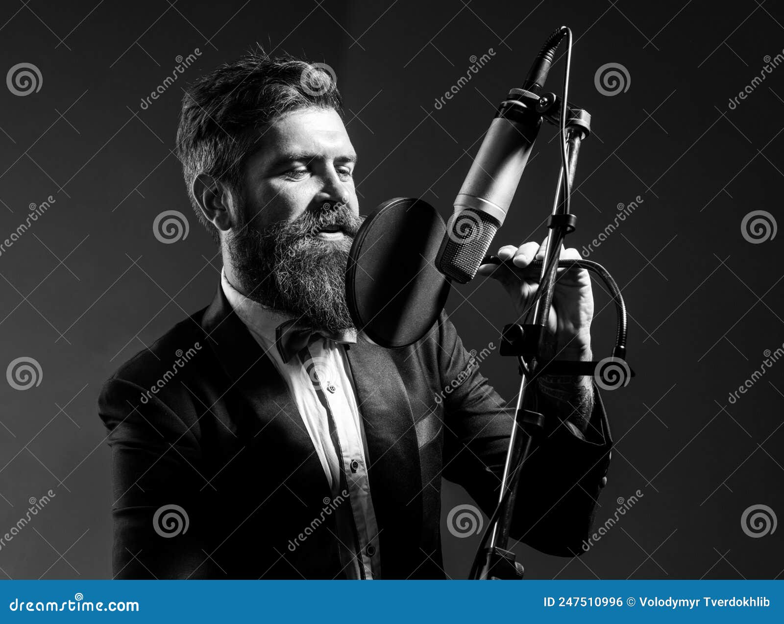Classic Singer. Man Singing with Music Microphone. Stock Photo - Image ...