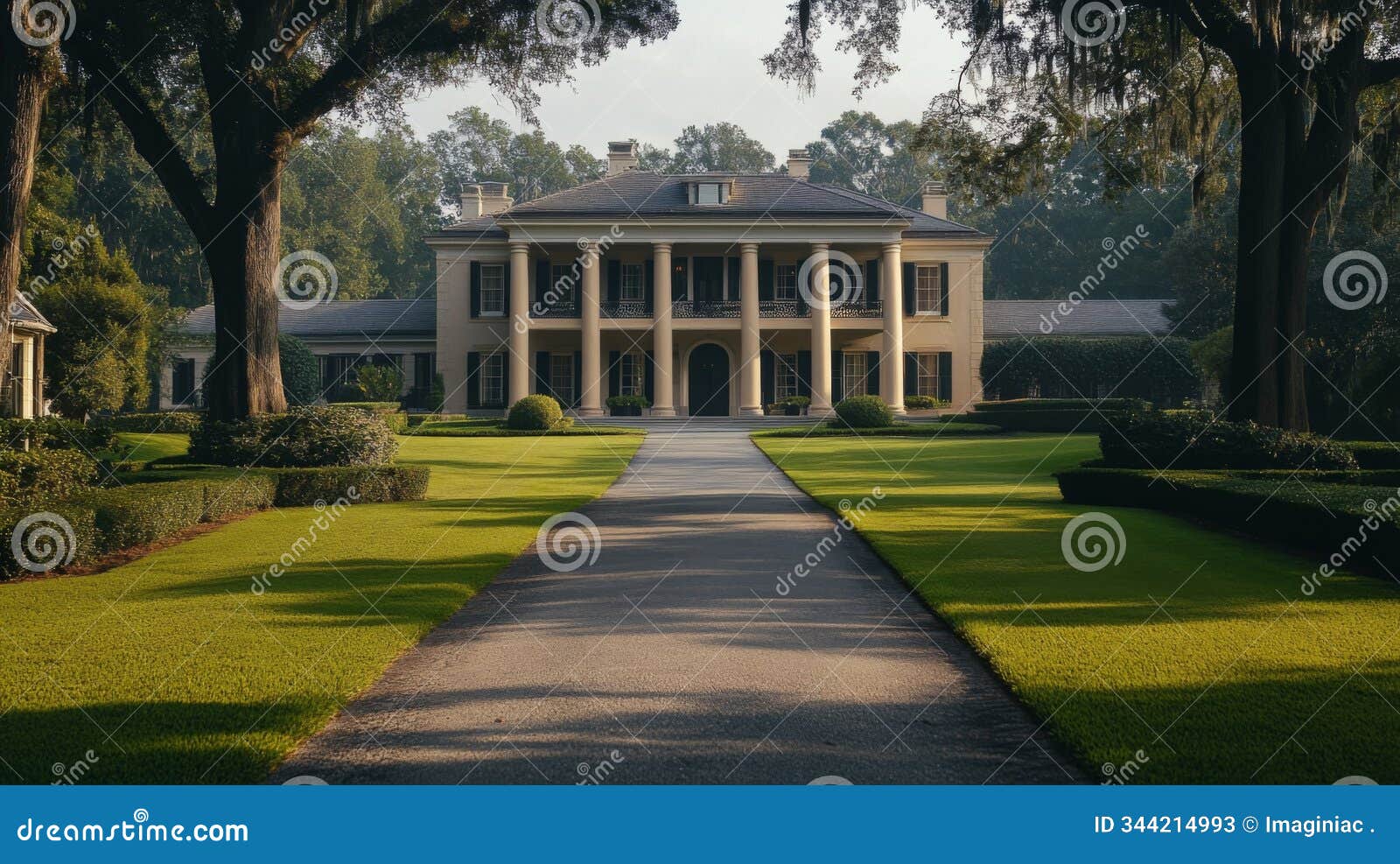 A Classic Southern Mansion with a Long Driveway Stock Illustration ...