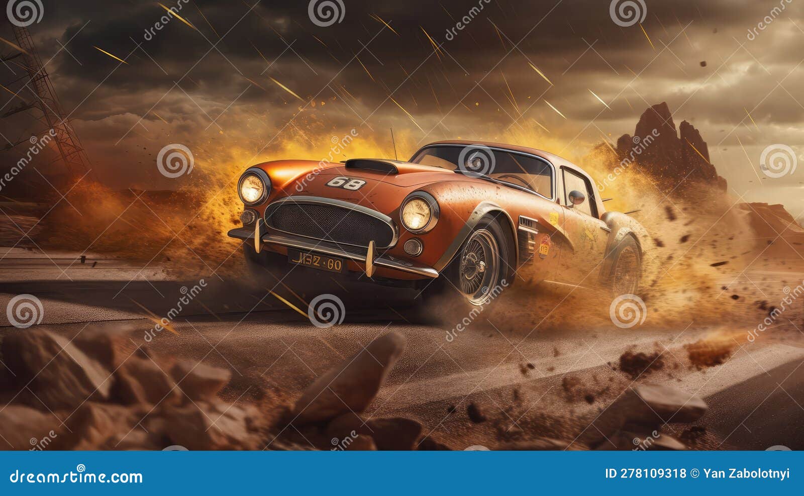 Classic Sport Car Crashes in a Storm. Generative AI Stock Photo - Image ...