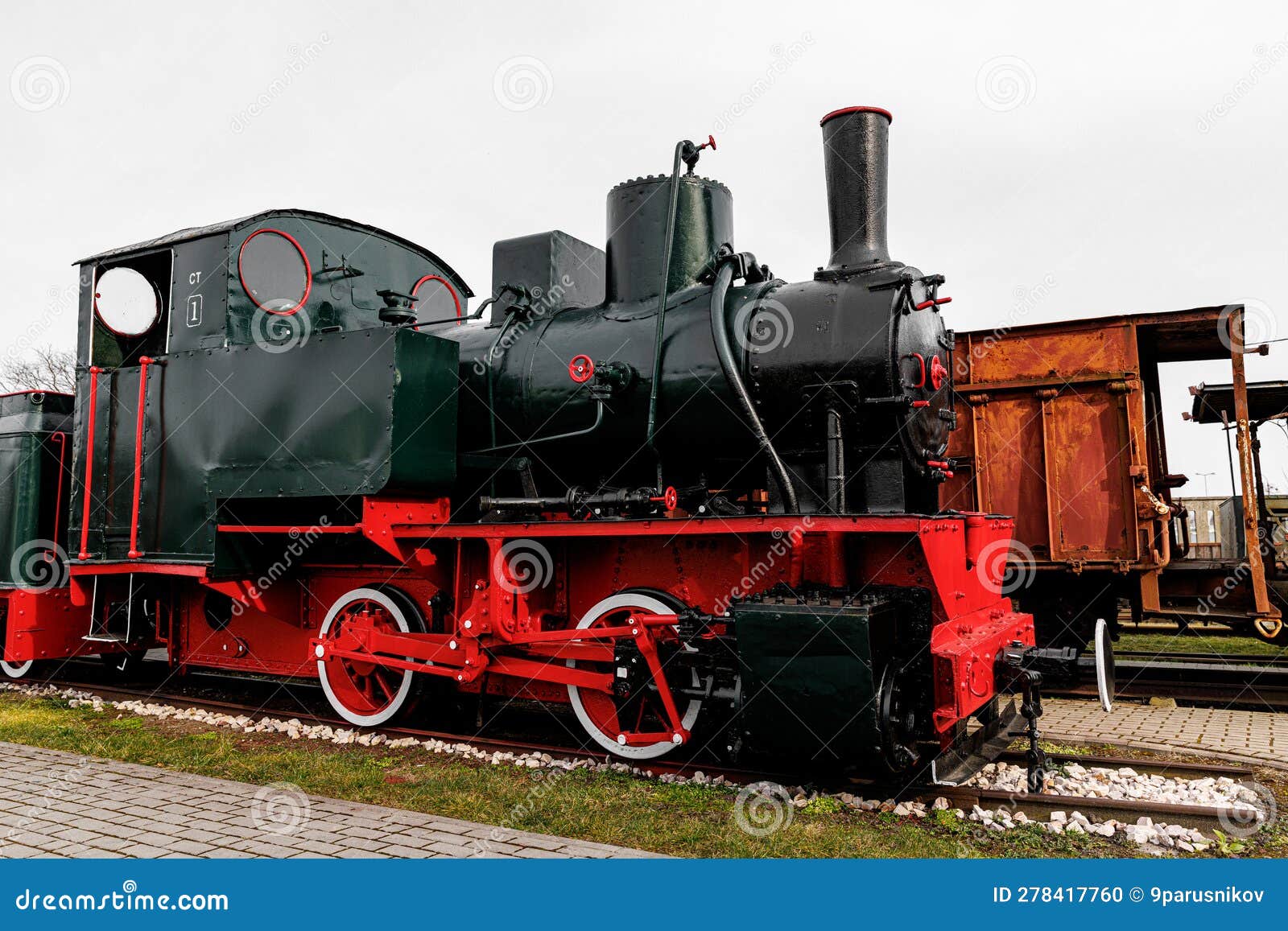 Classic Steam Engine at an Open-air Railway Yard. Stock Photo - Image ...