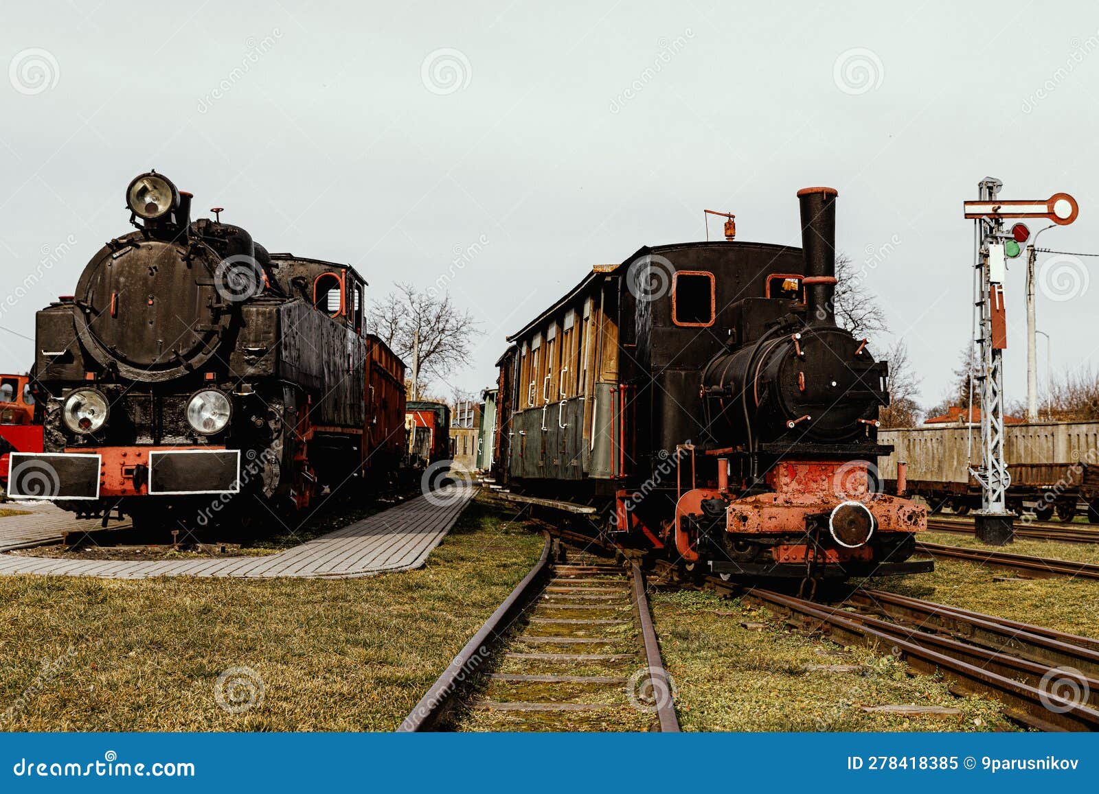 Classic Steam Engine at an Open-air Railway Yard. Stock Image - Image ...