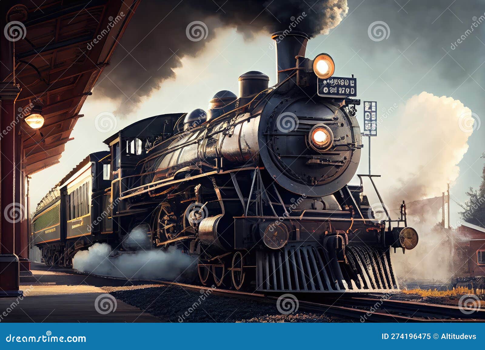 Classic Steam Engine Pulling a Passenger Train into the Station Stock ...