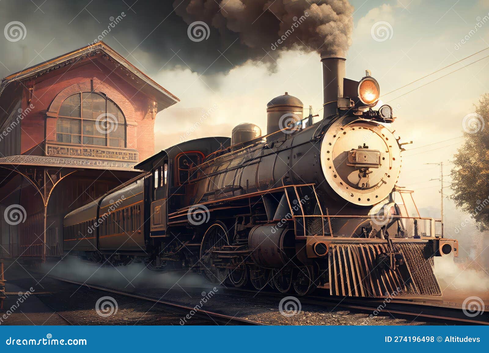 Classic Steam Engine Pulling a Passenger Train into the Station Stock ...