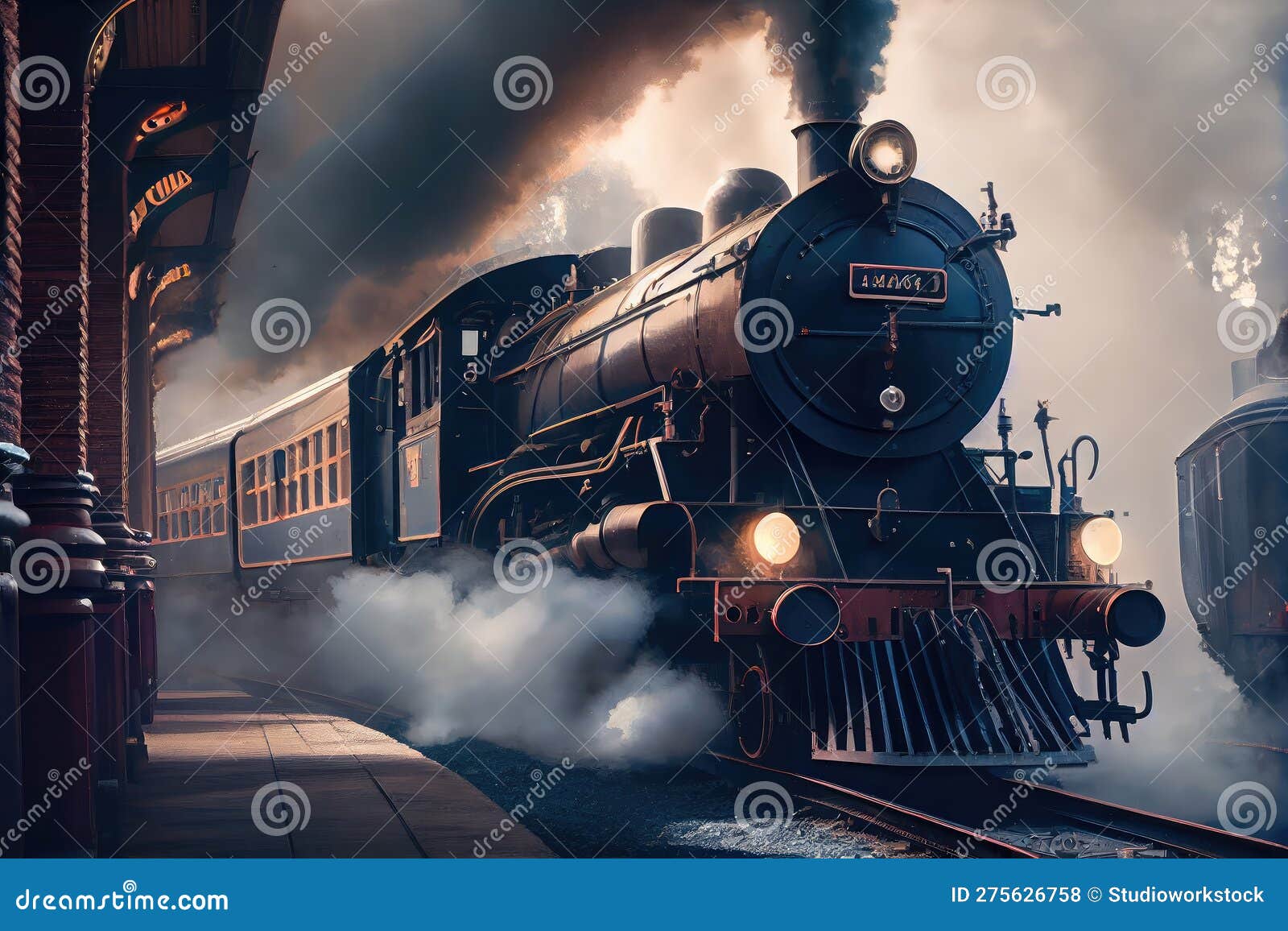 Classic Steam Train Pulling Out of Station, with Smoke and Steam ...