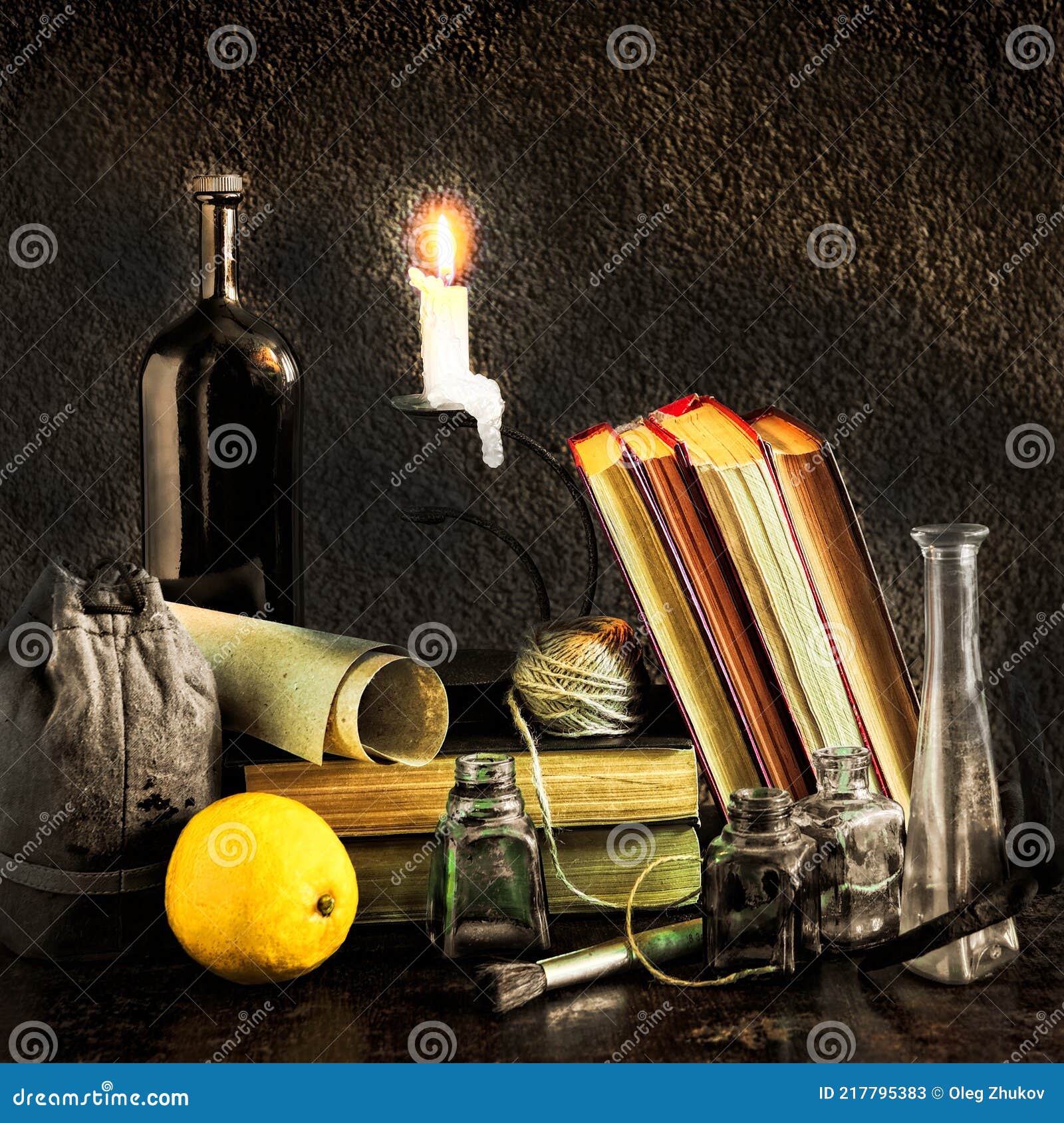 Classic Still Life with Candle Stock Image - Image of wine, candles ...