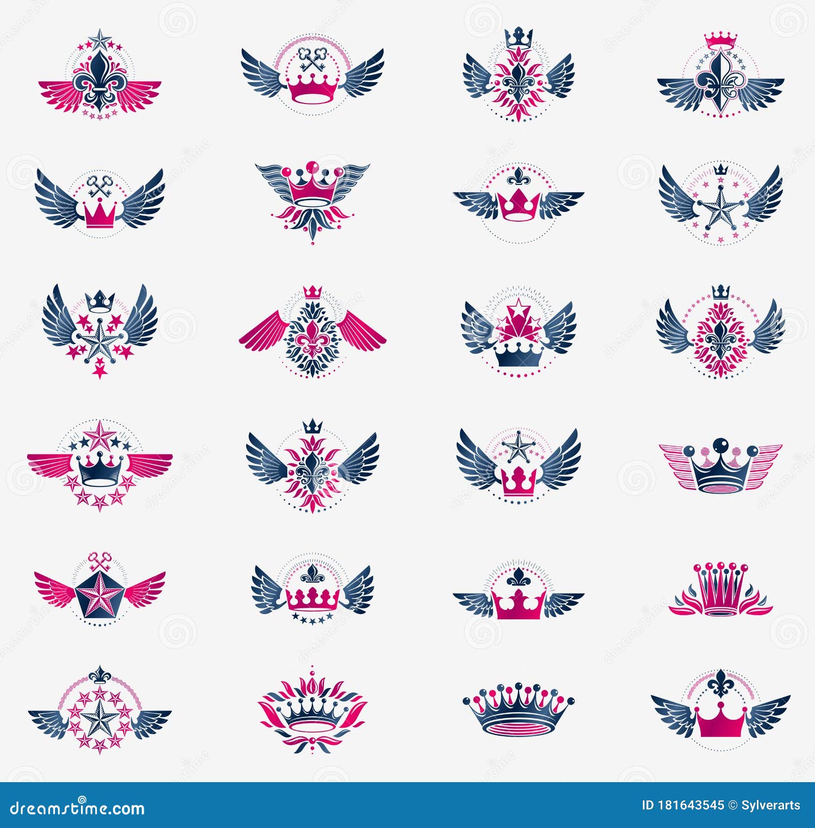 Classic Style Crowns Emblems Big Set, Ancient Heraldic Symbols Awards ...