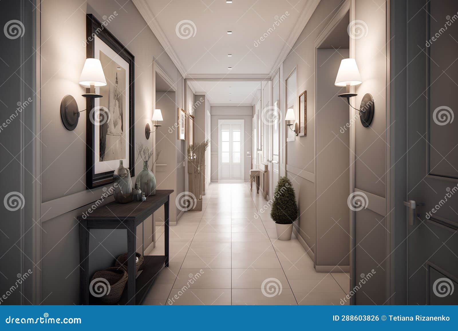 Classic Style Hallway Interior in Luxury House Stock Illustration ...