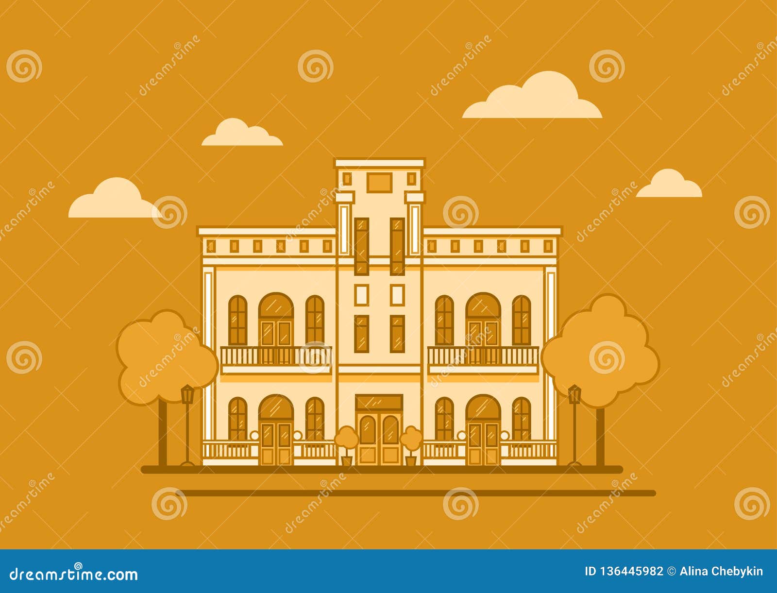 A Classic Style House With Columns Vector | CartoonDealer.com #136445982