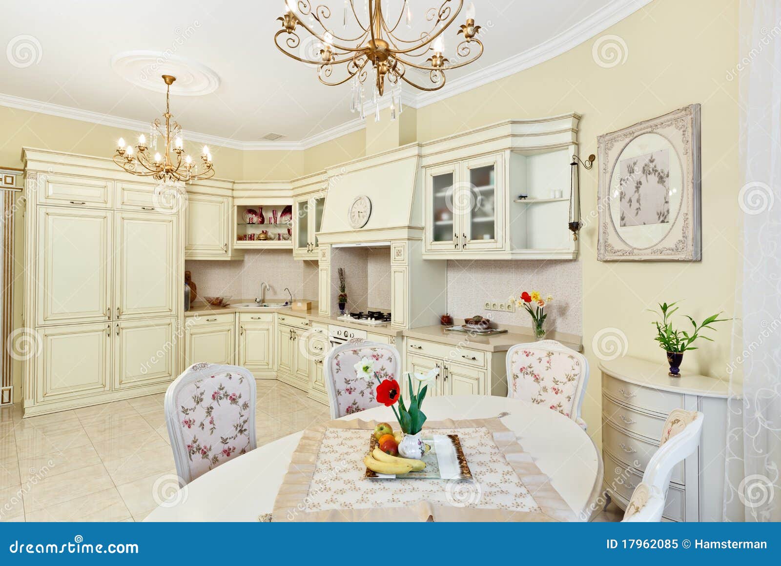 Classic Style Kitchen and Dining Room Interior Stock Image - Image of ...
