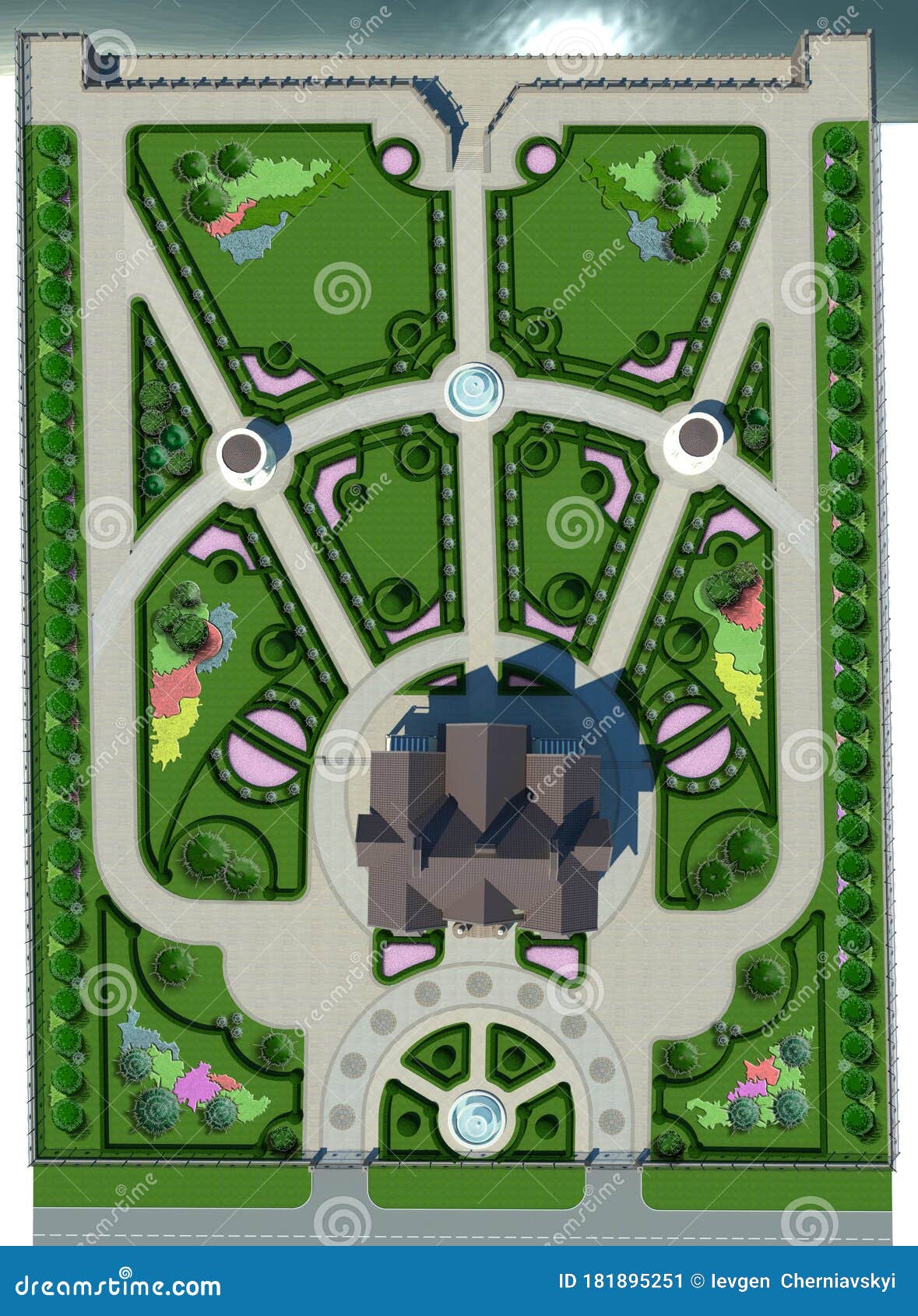 Classic Style Landscaping Master Plan, 3D Render Stock Illustration ... Classic Style Landscaping Master Plan, 3D Render Stock Illustration ...