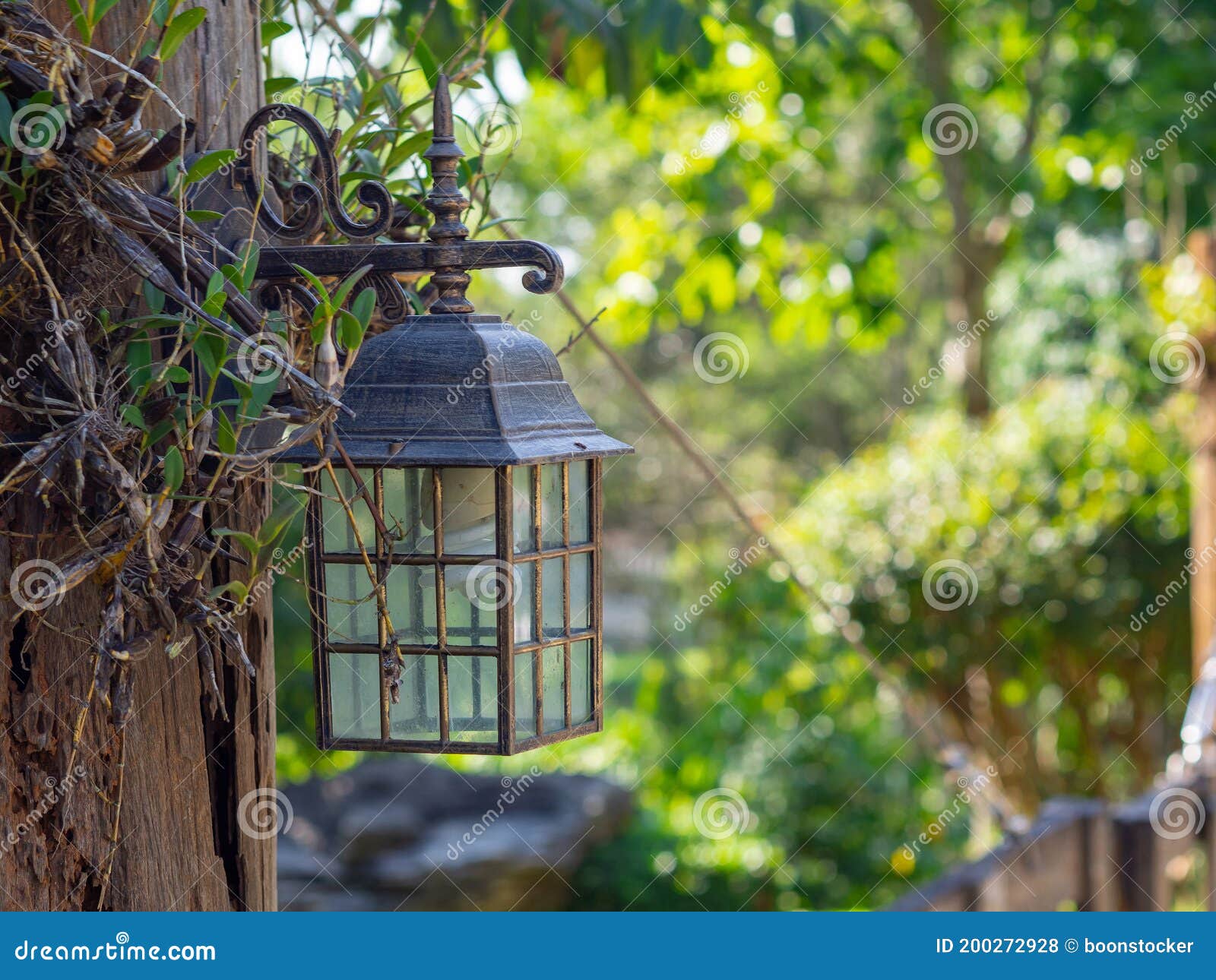 Classic Style of Lantern Hanging on the Fence in the Garden Stock Photo ...