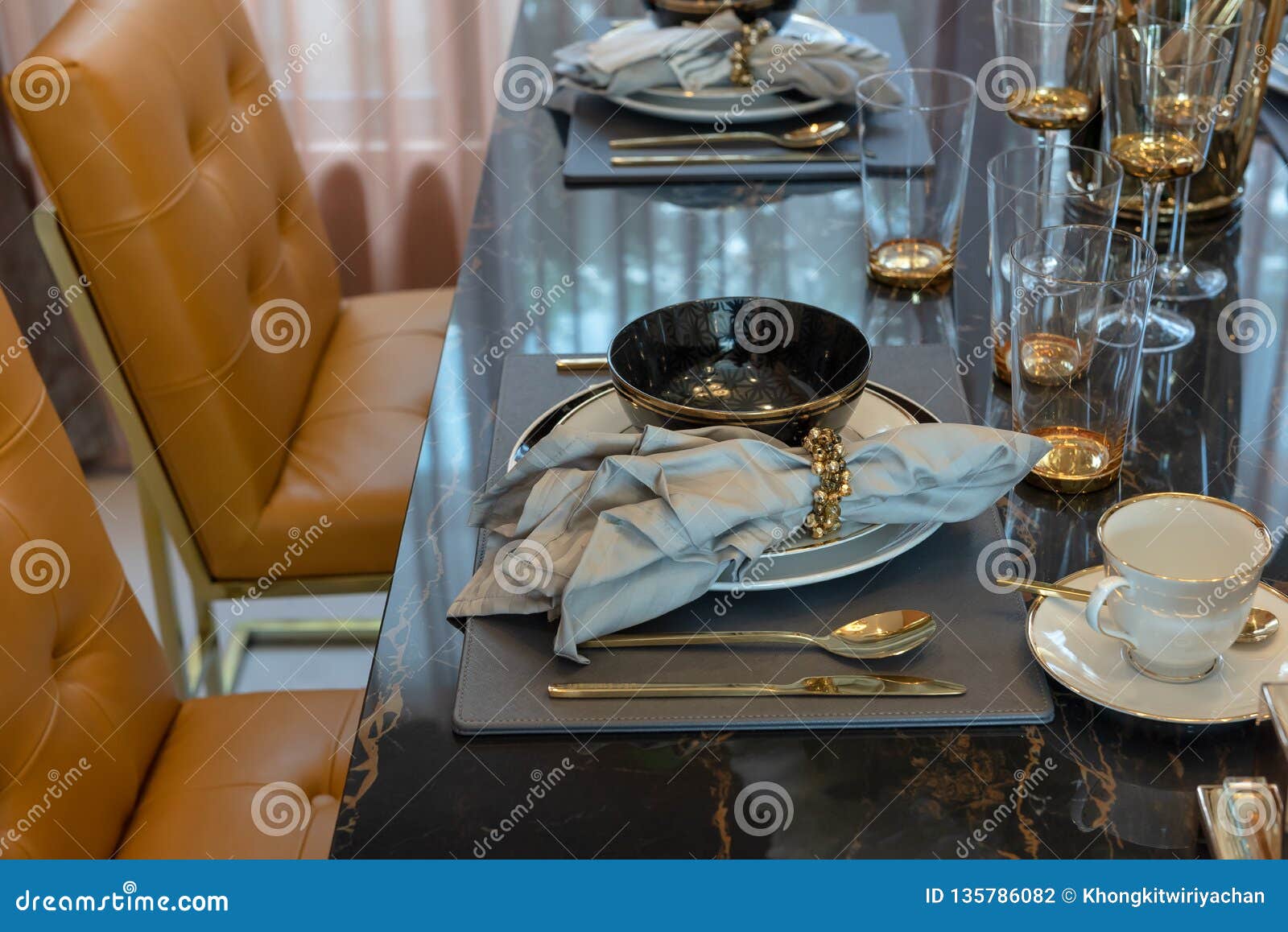 Classic Style Table Set on Dining Table Stock Photo - Image of plate ...