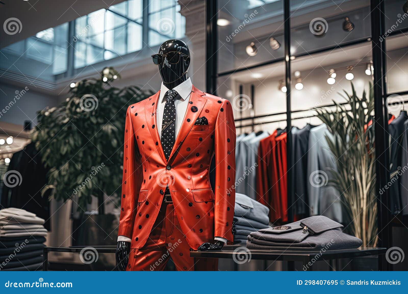 A Classic Suit in Ladybug Color in a Clothing Store. Generative AI ...
