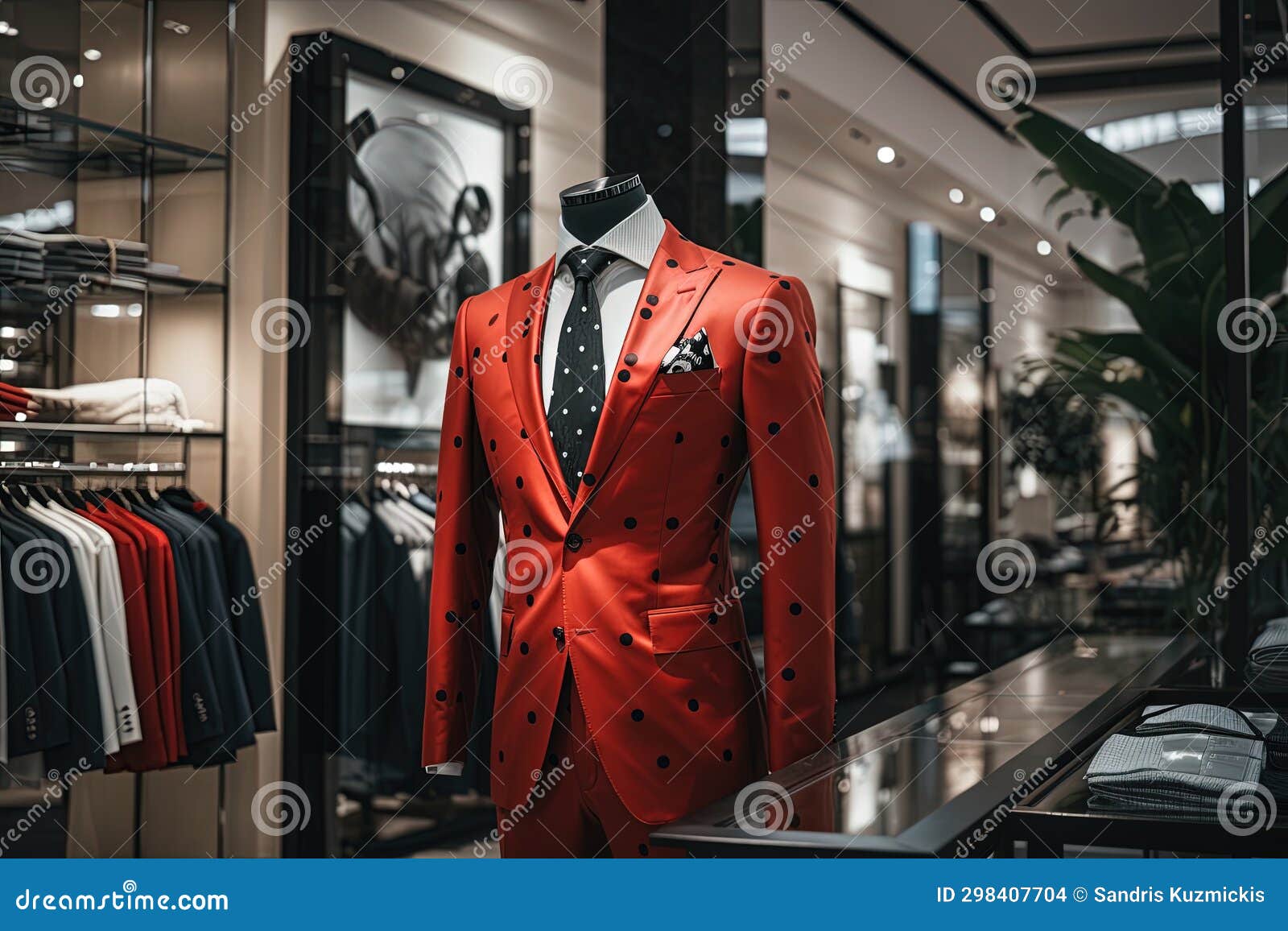 A Classic Suit in Ladybug Color in a Clothing Store. Generative AI ...