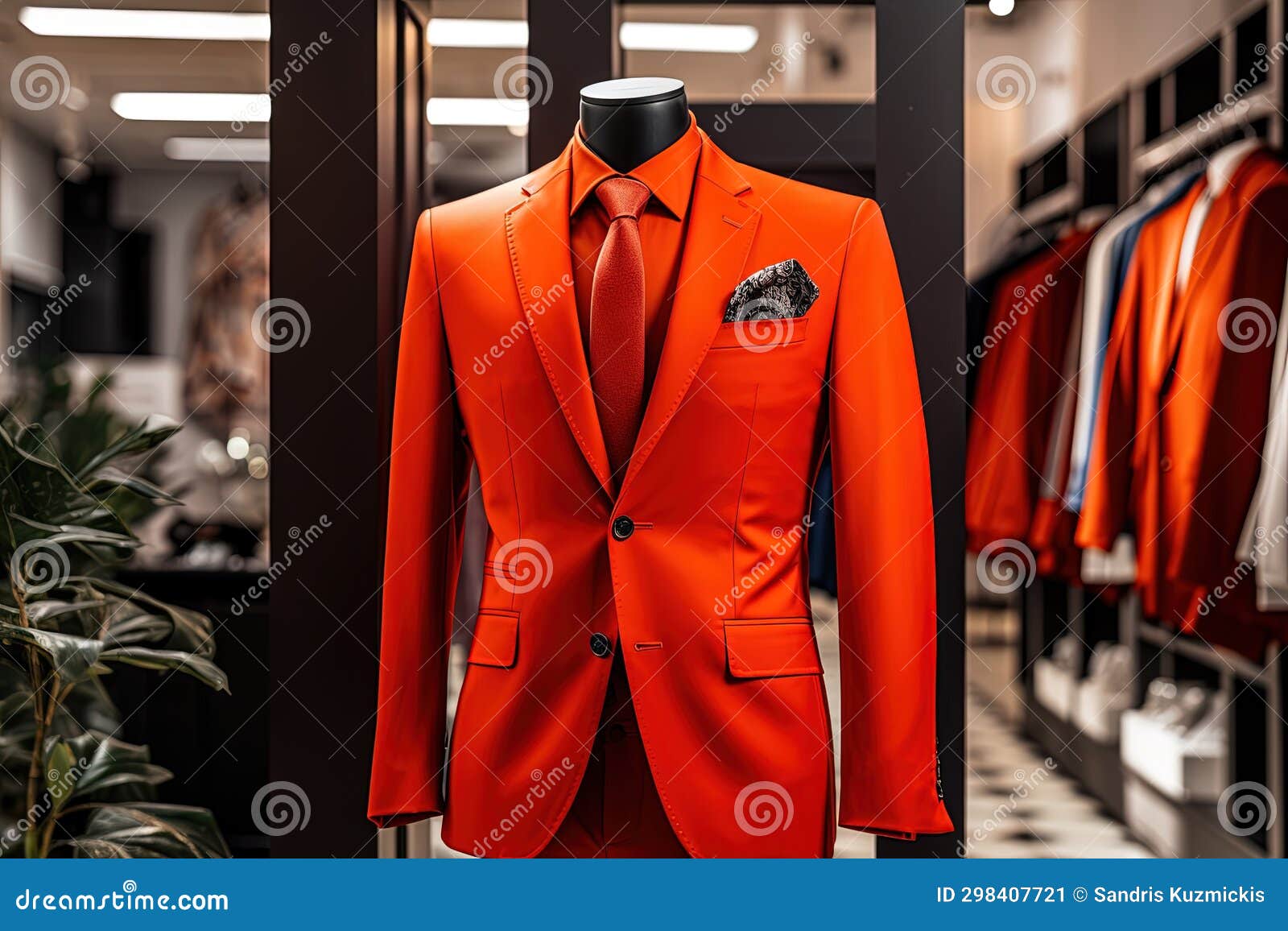 A Classic Suit in Orange Color in a Clothing Store. Generative AI Stock ...
