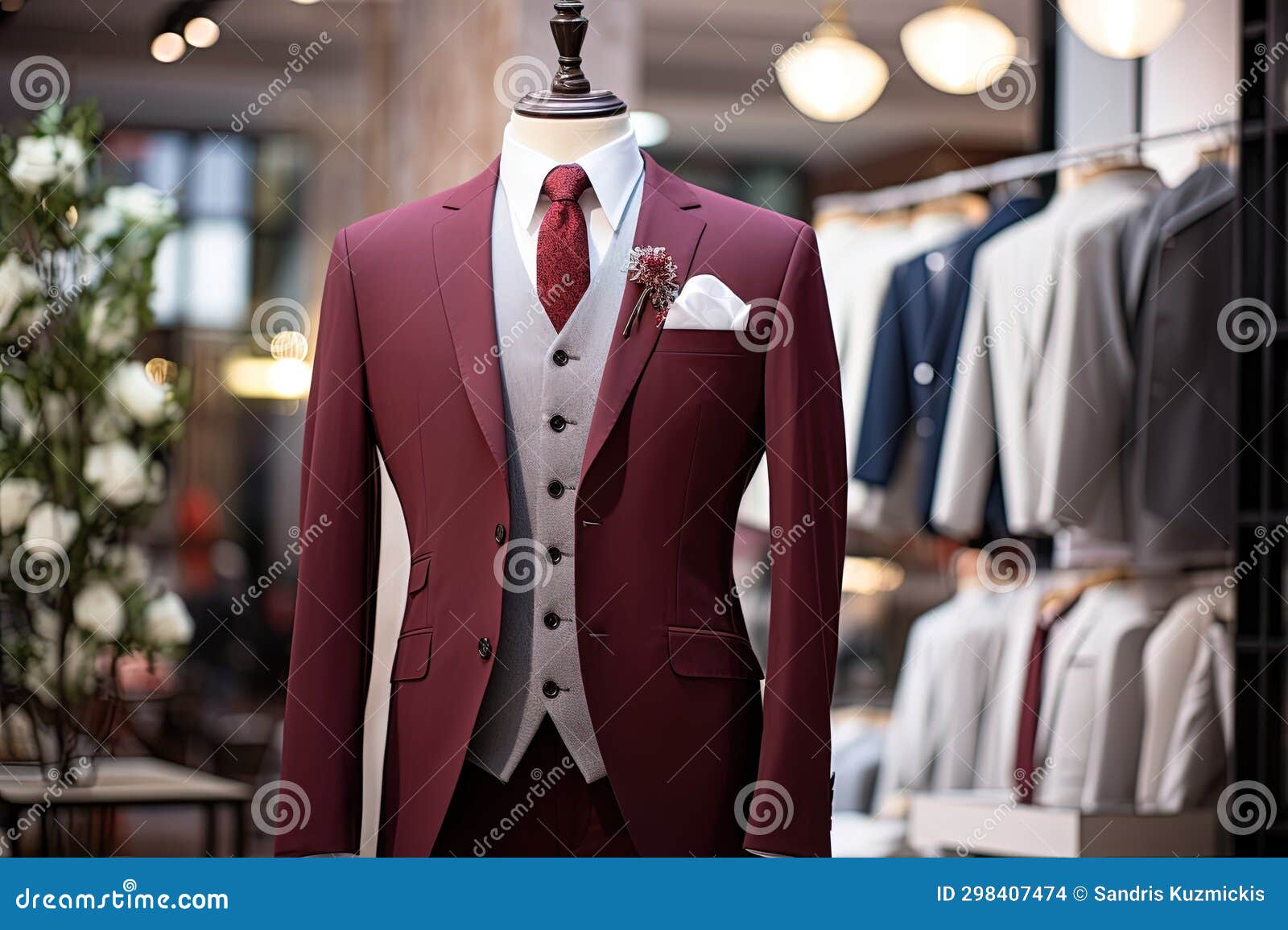 A Classic Suit in Red Color in a Clothing Store. Generative AI Stock ...