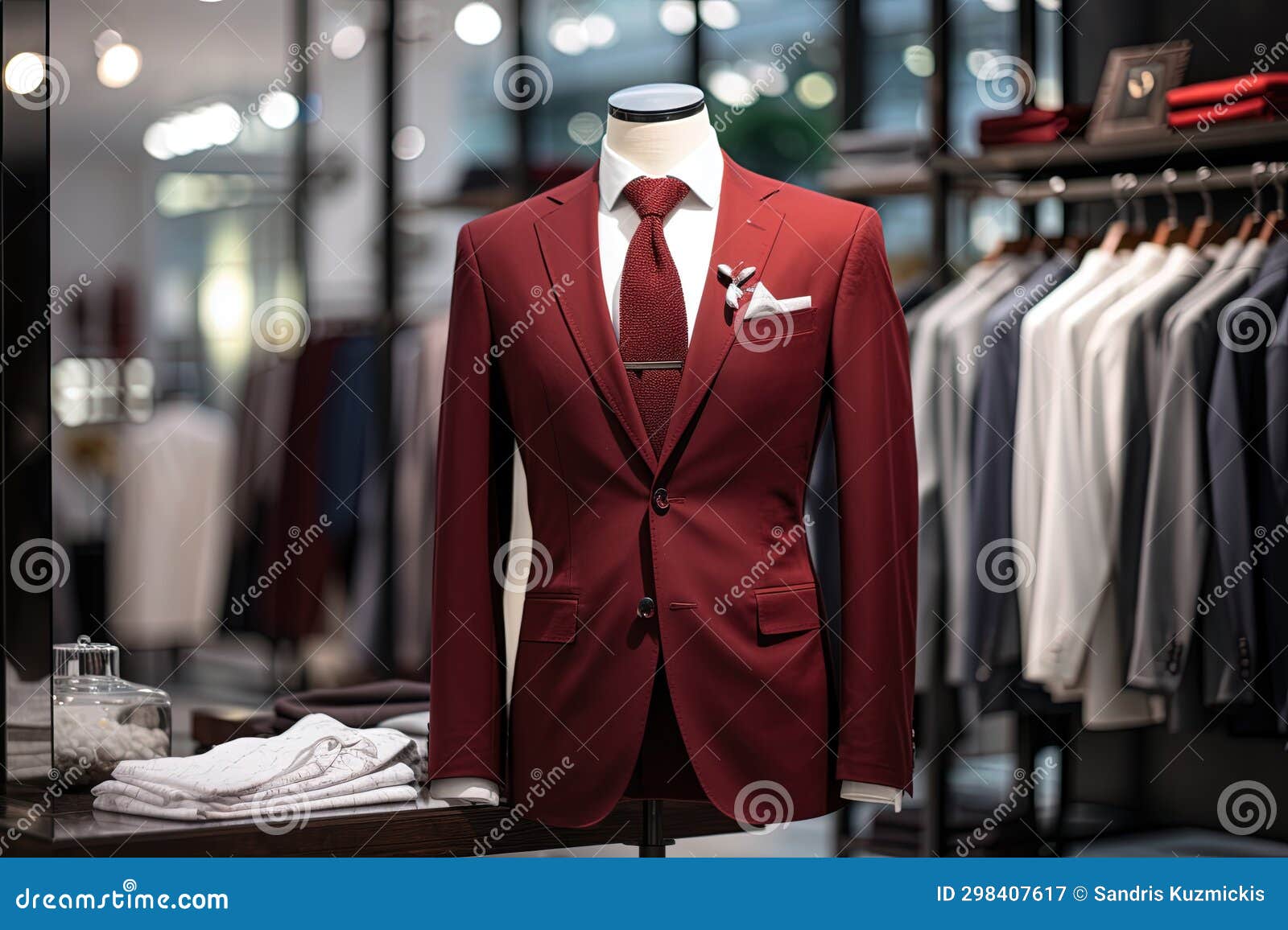 A Classic Suit in Red Color in a Clothing Store. Generative AI Stock ...