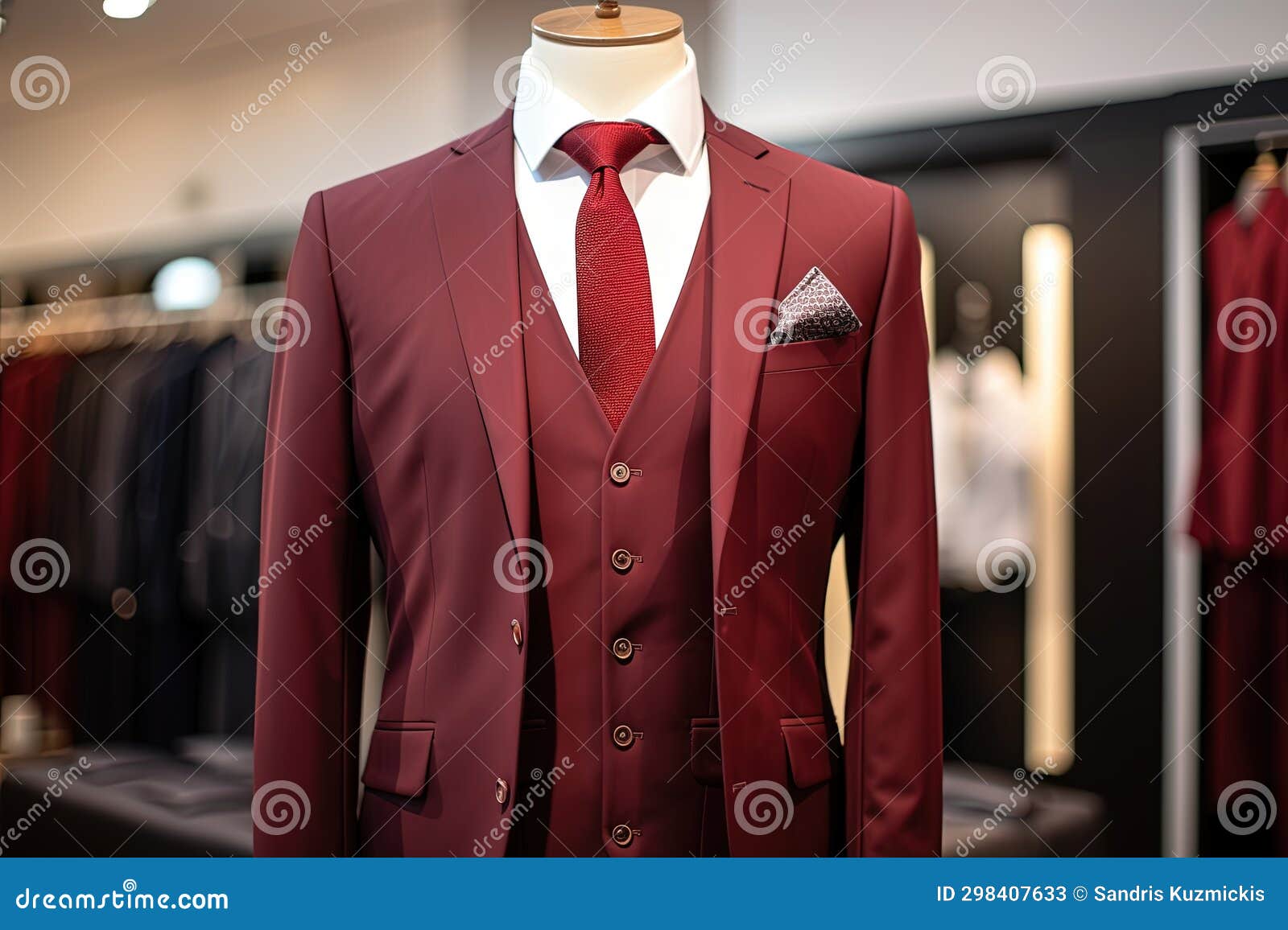 A Classic Suit in Red Color in a Clothing Store. Generative AI Stock ...