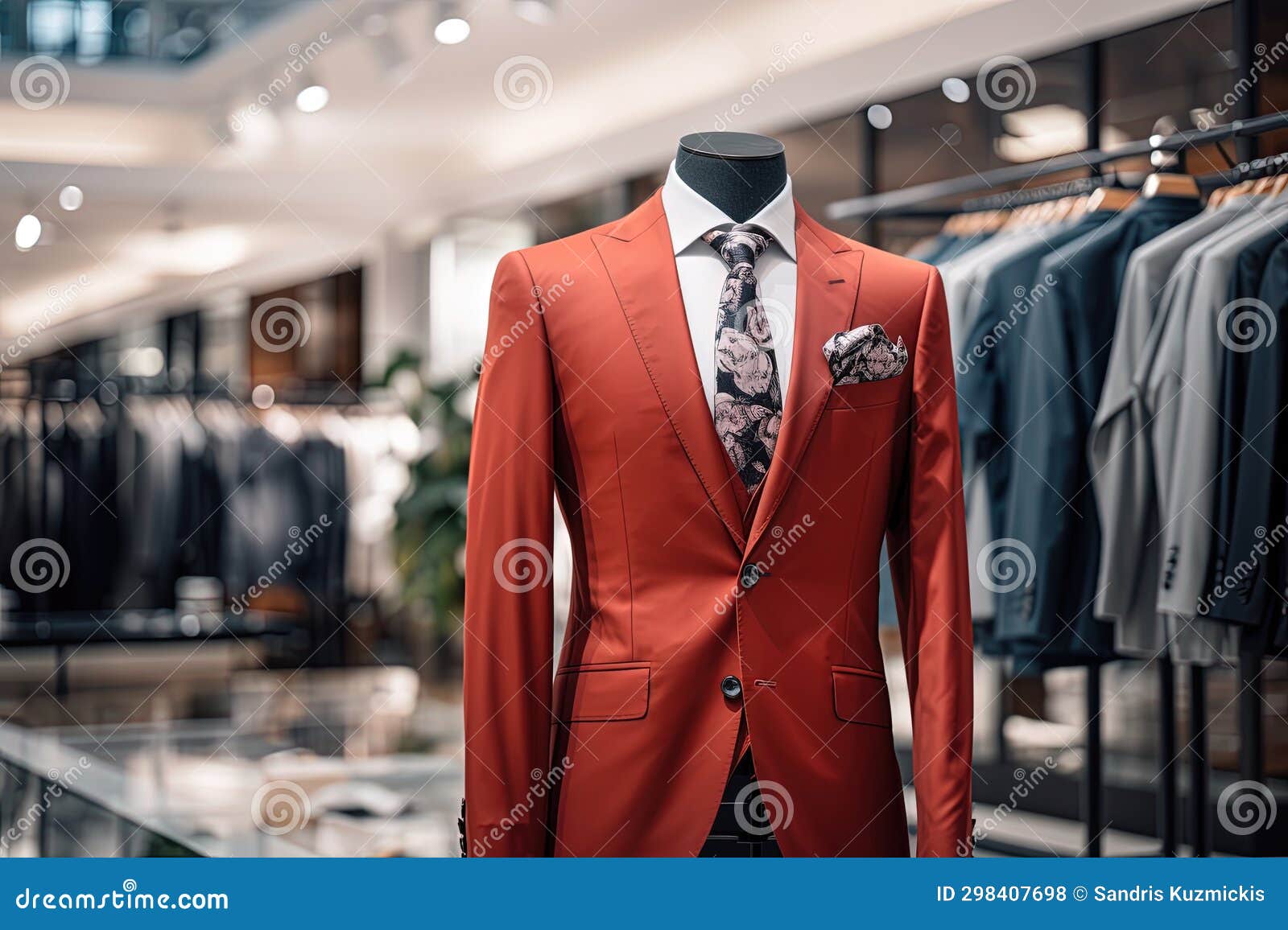 A Classic Suit in Red Color in a Clothing Store. Generative AI Stock ...