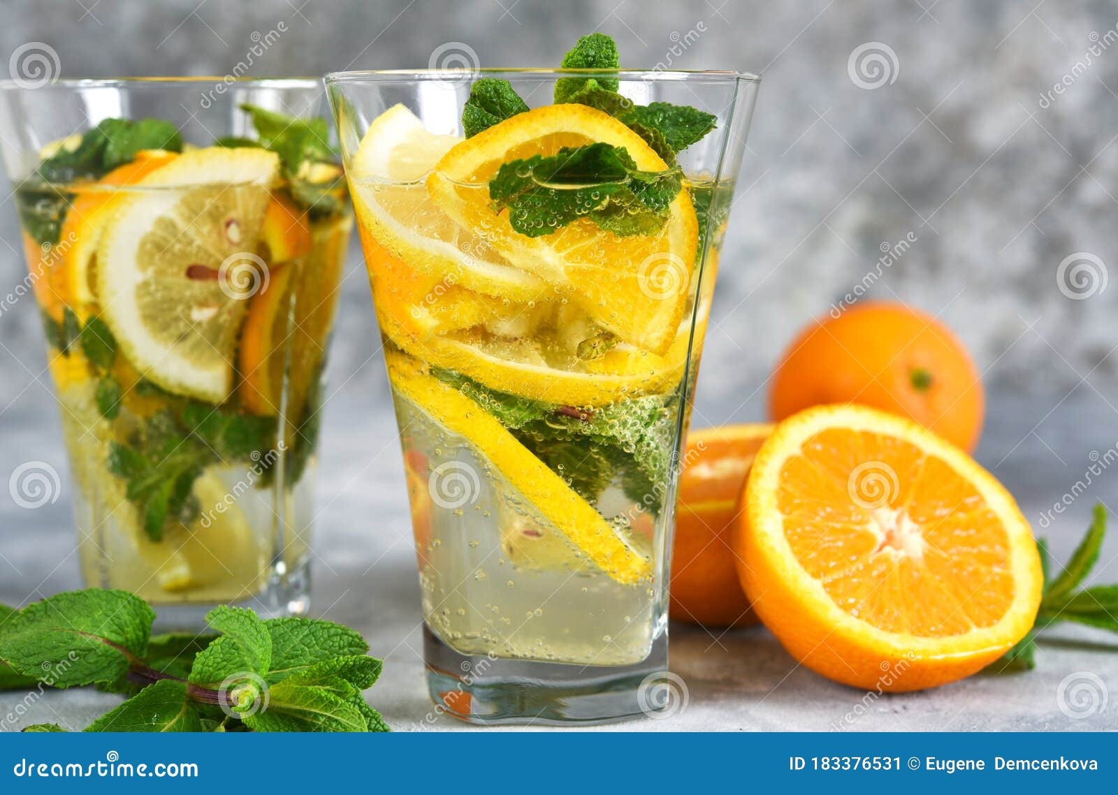 Classic Summer Cold Drink - Lemonade with Orange, Lemon and Mint Stock ...