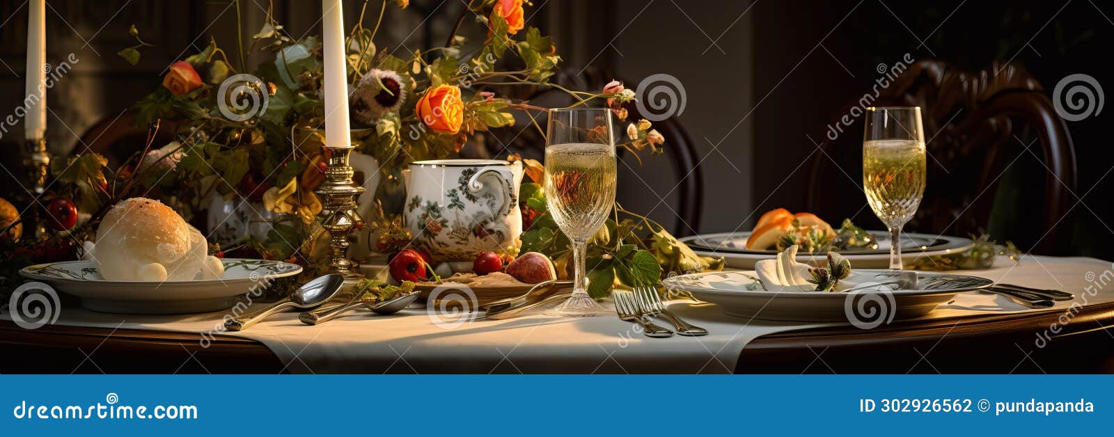 Classic Table Setting in Dark Colors Stock Photo - Image of table ...