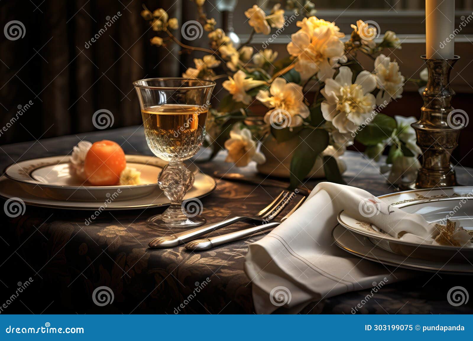 Classic Table Setting in Dark Colors Stock Image - Image of festive ...