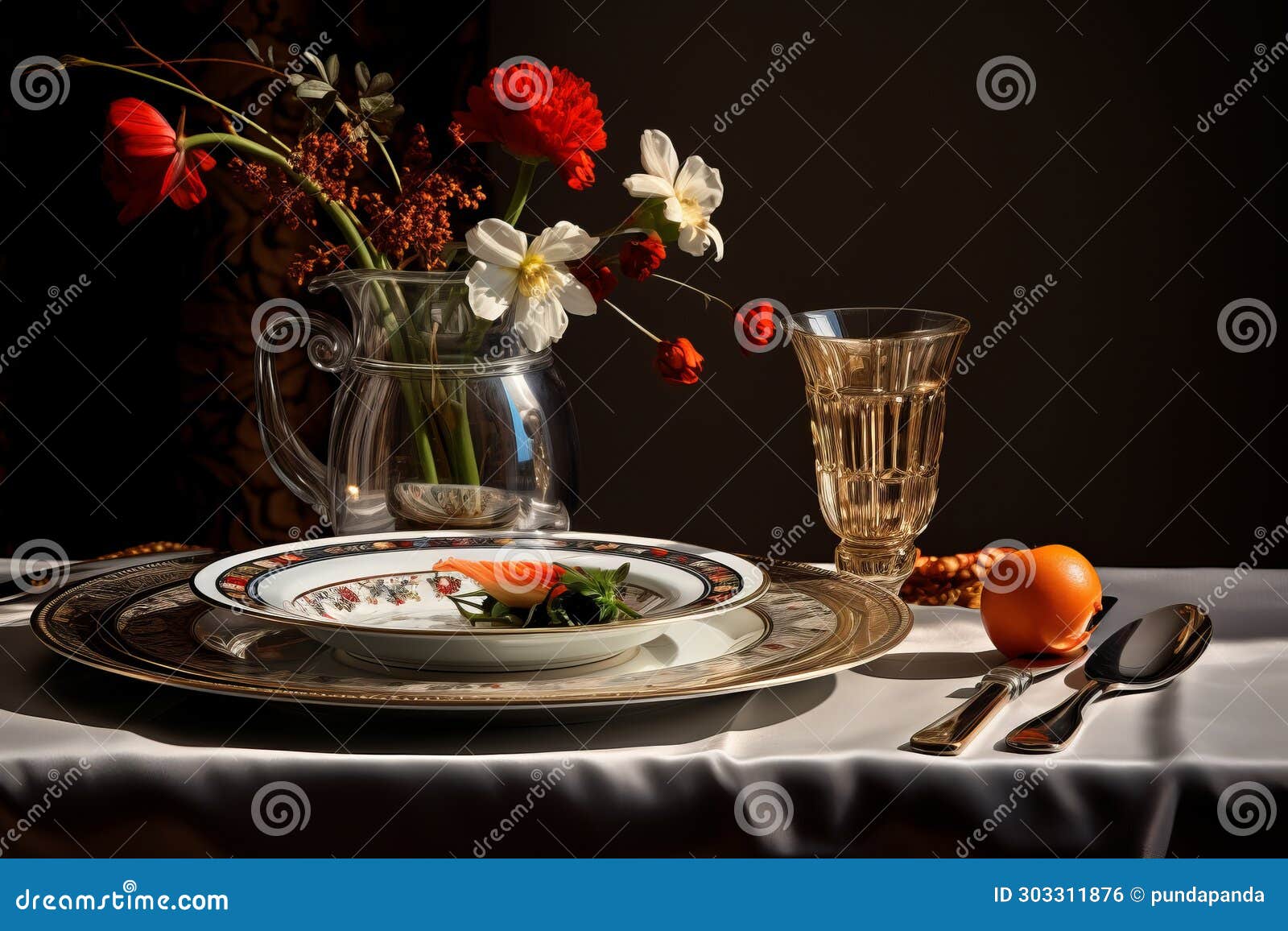 Classic Table Setting in Dark Colors Stock Photo - Image of decorated ...