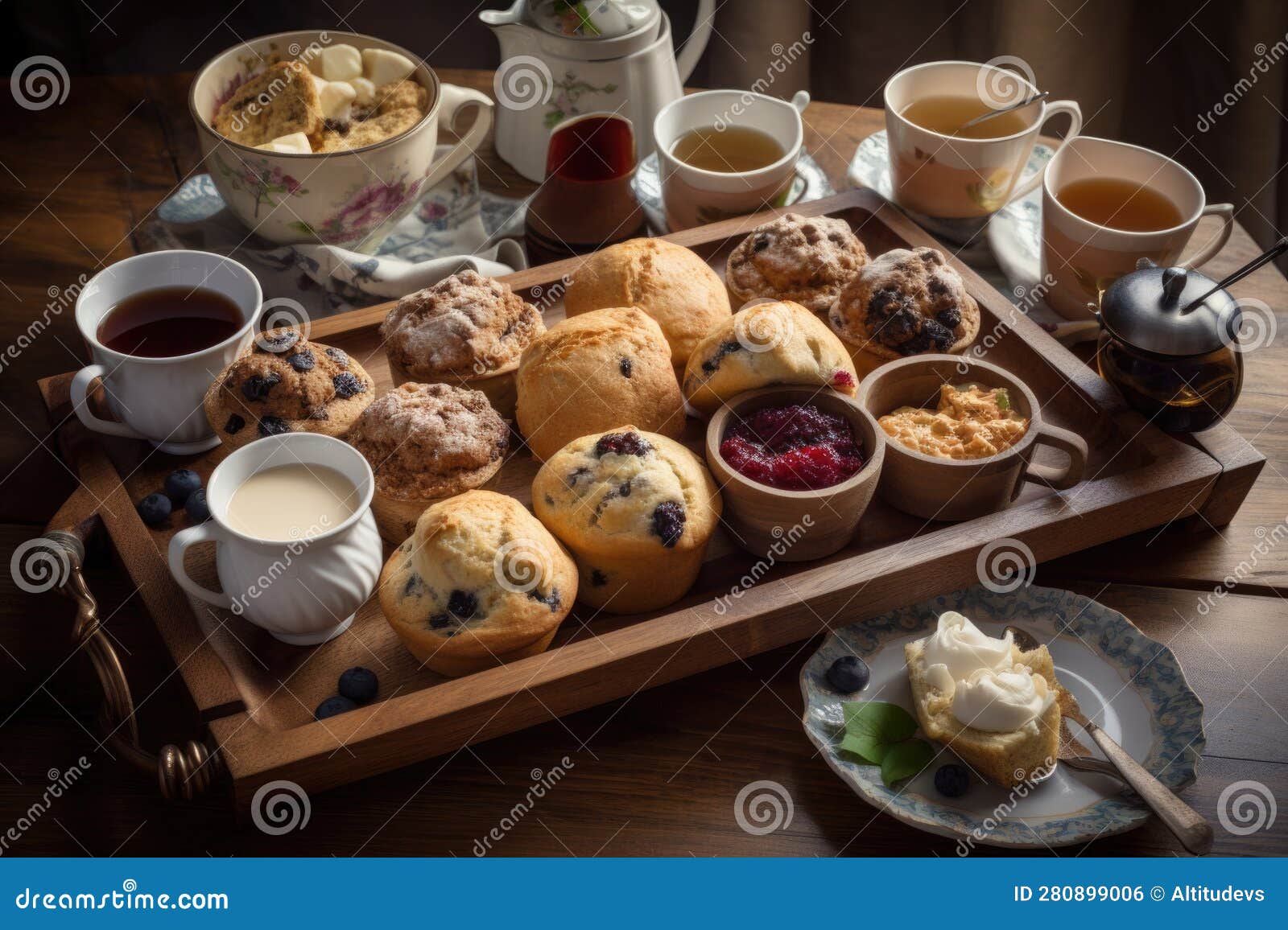 Dainty Tray Of Cake, Sugar & Coffee Served At An Elegant Coffee Shop ...