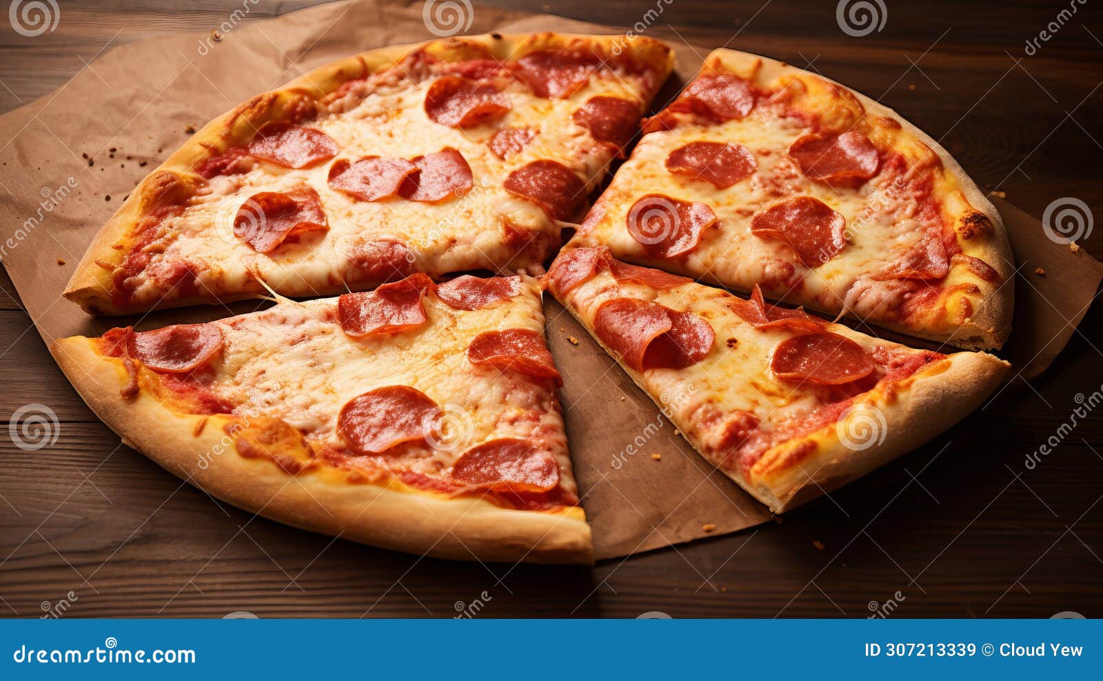 A Classic, Thin Crust Pizza Cut into Perfect Triangles Stock ...