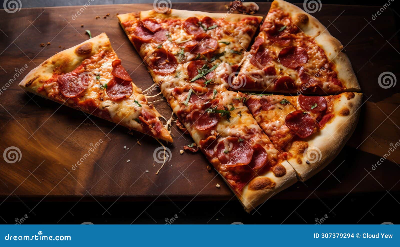 A Classic, Thin Crust Pizza Cut into Perfect Triangles Stock ...