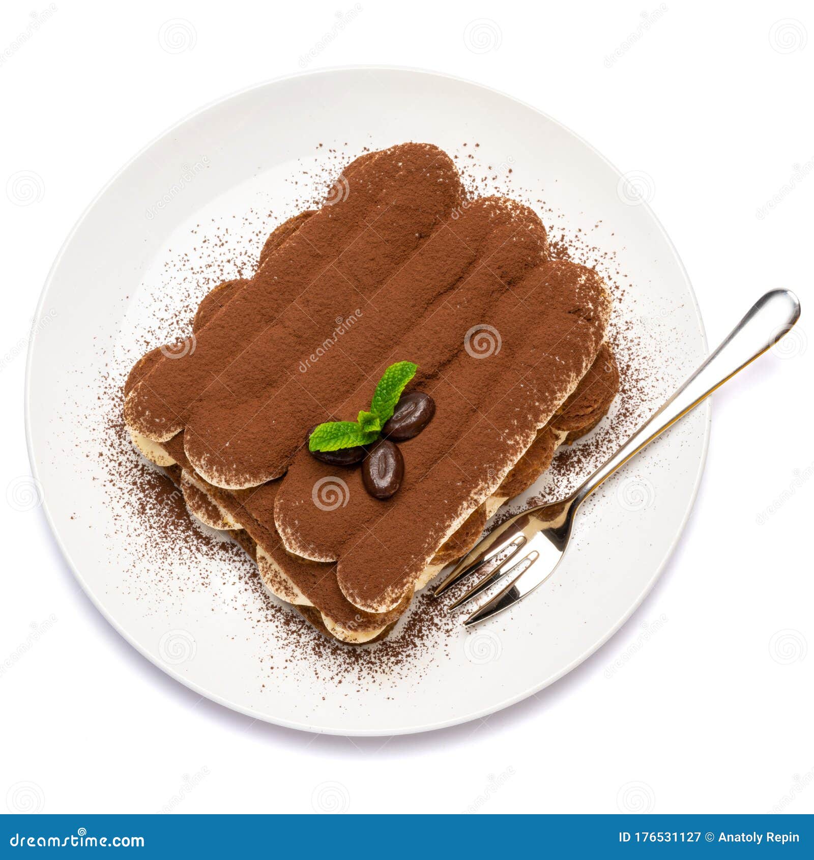 Classic Tiramisu Dessert on Ceramic Plate Isolated on White Background ...